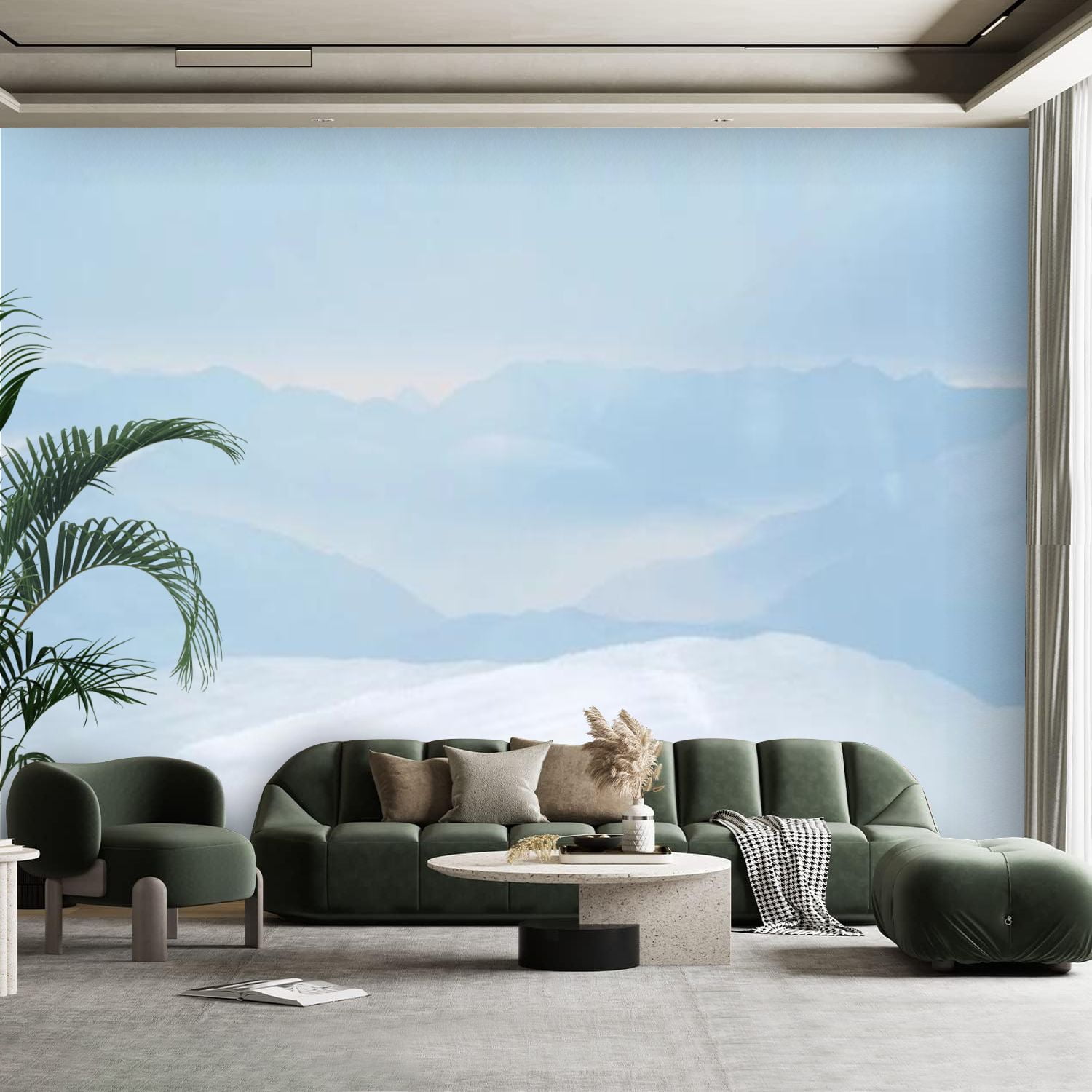 Peel and Stick Canvas Wallpaper Wall Mural Blue serene mountain ...