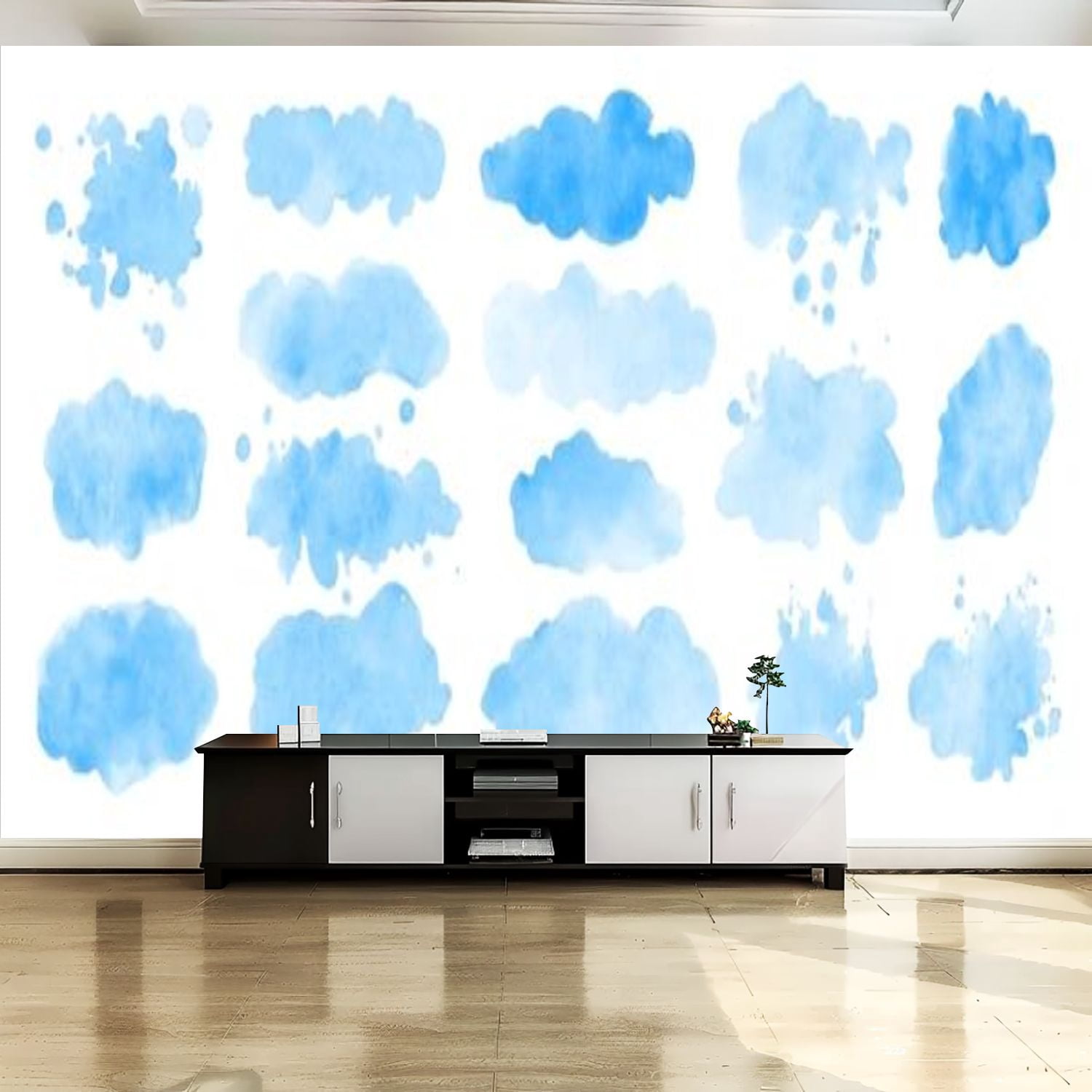 Peel and Stick Canvas Wallpaper Wall Mural Blue watercolor abstract ...