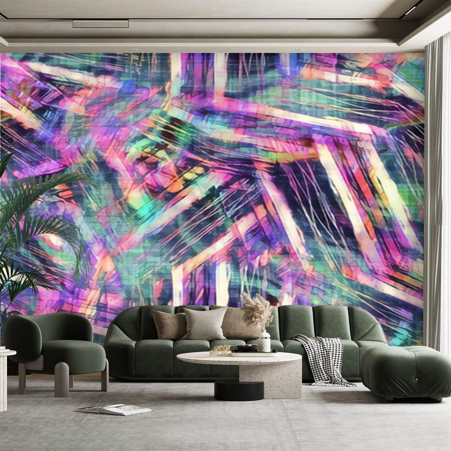 Peel and Stick Canvas Wallpaper Wall Mural Blurry rainbow glitch ...