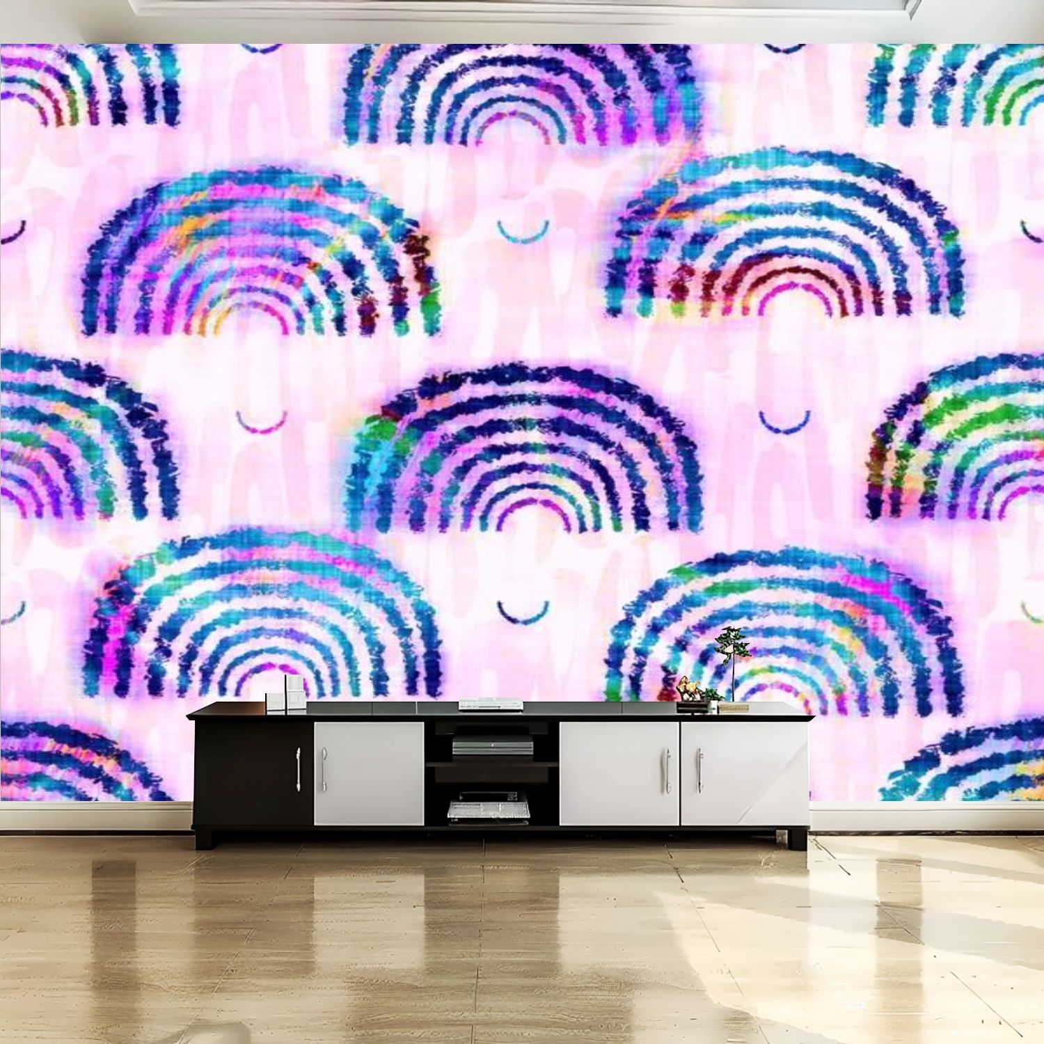 Peel and Stick Canvas Wallpaper Wall Mural Blurry rainbow glitch ...