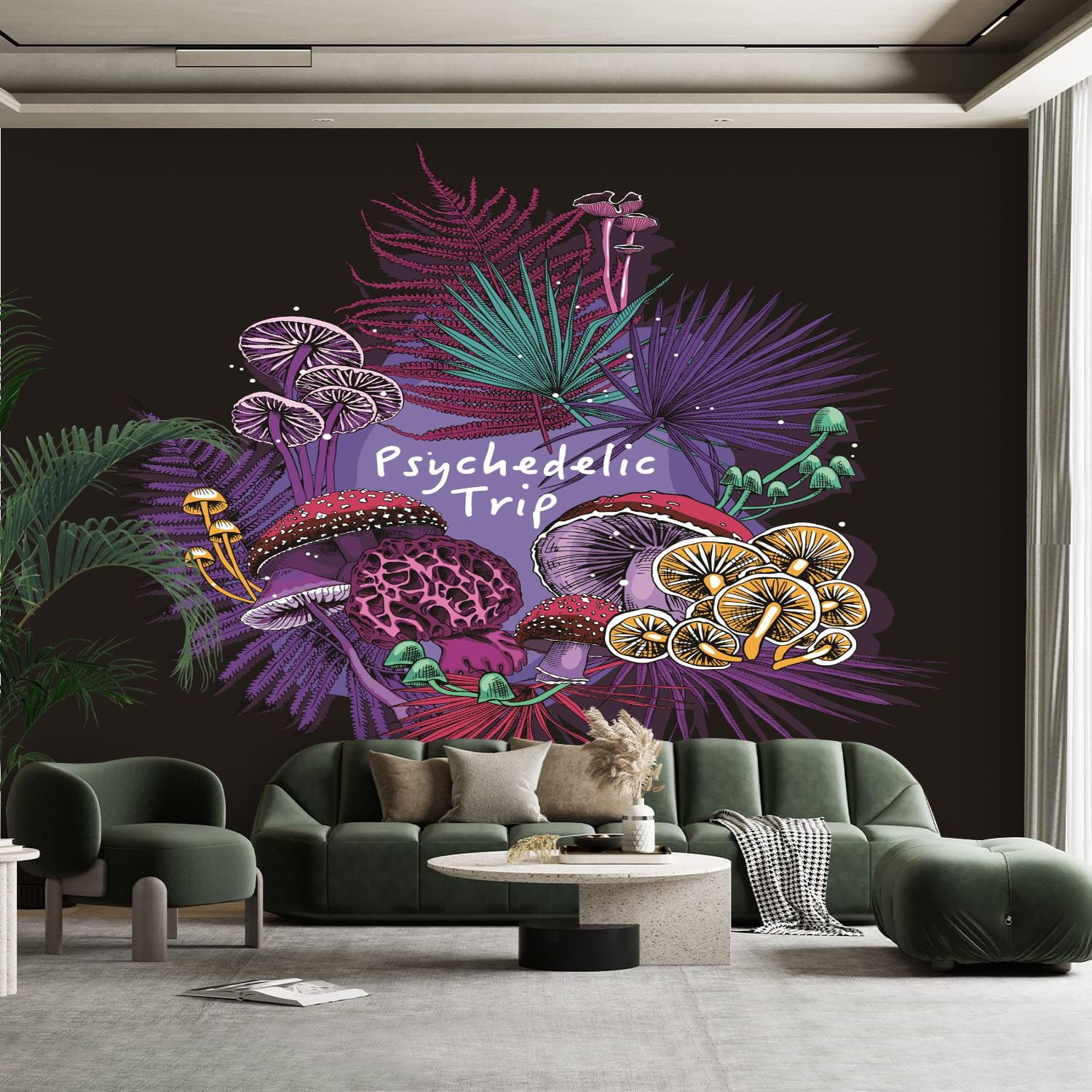 Peel and Stick Canvas Wallpaper Wall Mural Bright Magic Psychedelic ...