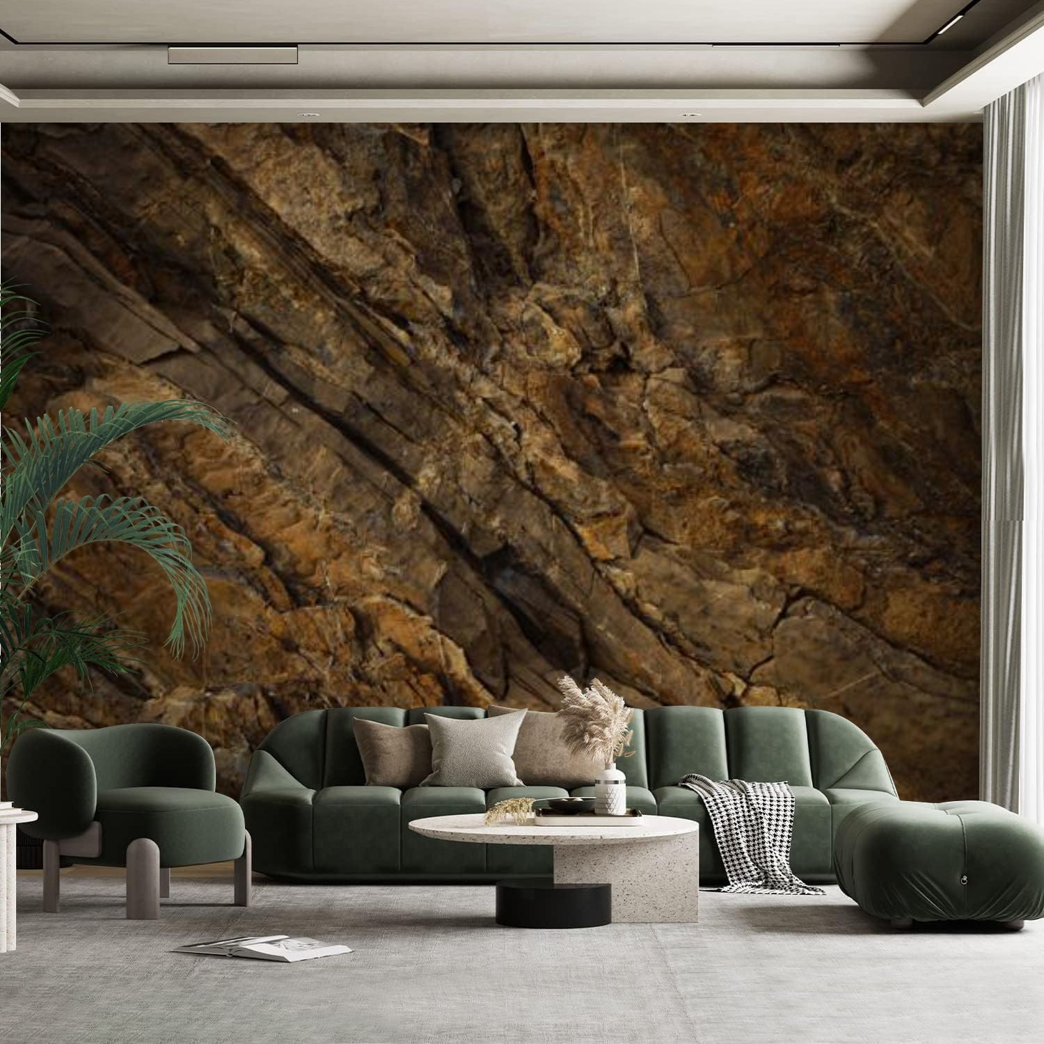 Peel and Stick Canvas Wallpaper Wall Mural Brown rock texture cracks ...