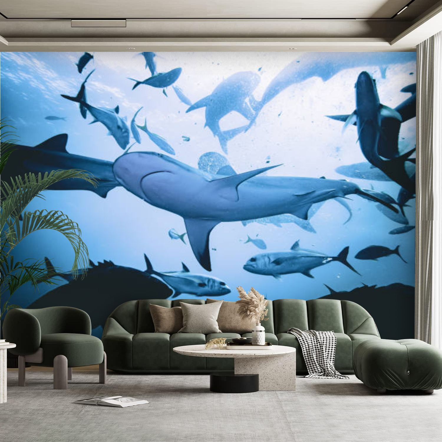 Peel and Stick Canvas Wallpaper Wall Mural Caribbean reef sharks ...
