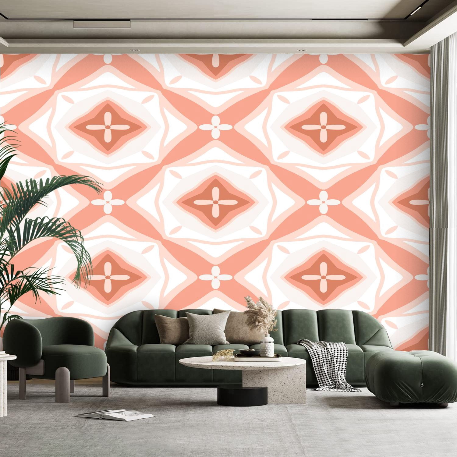Peel and Stick Canvas Wallpaper Wall Mural Ceramic geometric tiles ...