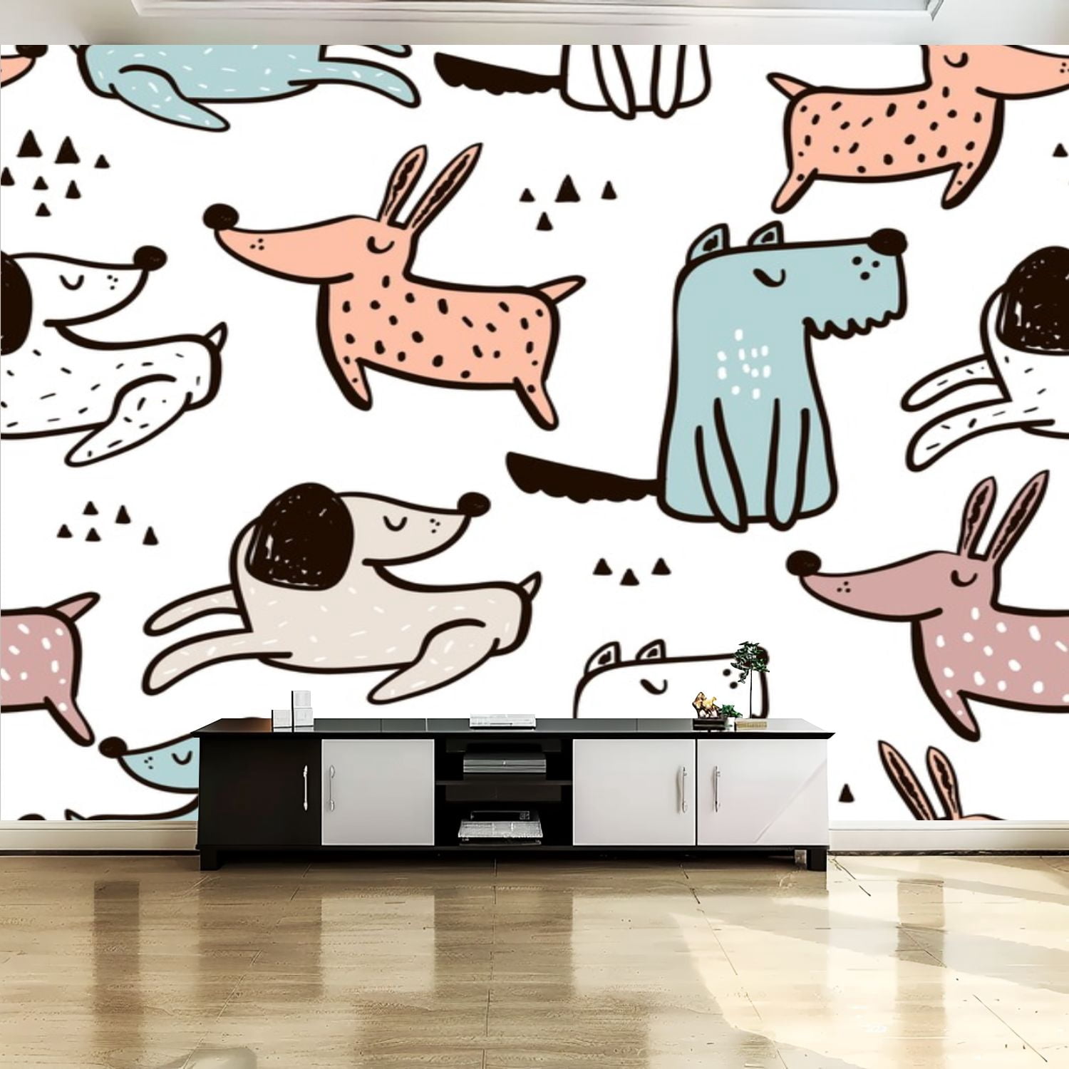 Peel and Stick Canvas Wallpaper Wall Mural Childish seamless pattern ...