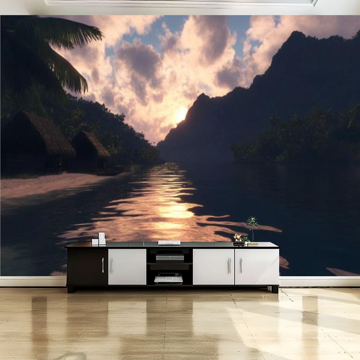 Peel and Stick Canvas Wallpaper Wall Mural Coconut Island Sunset Hawaii ...