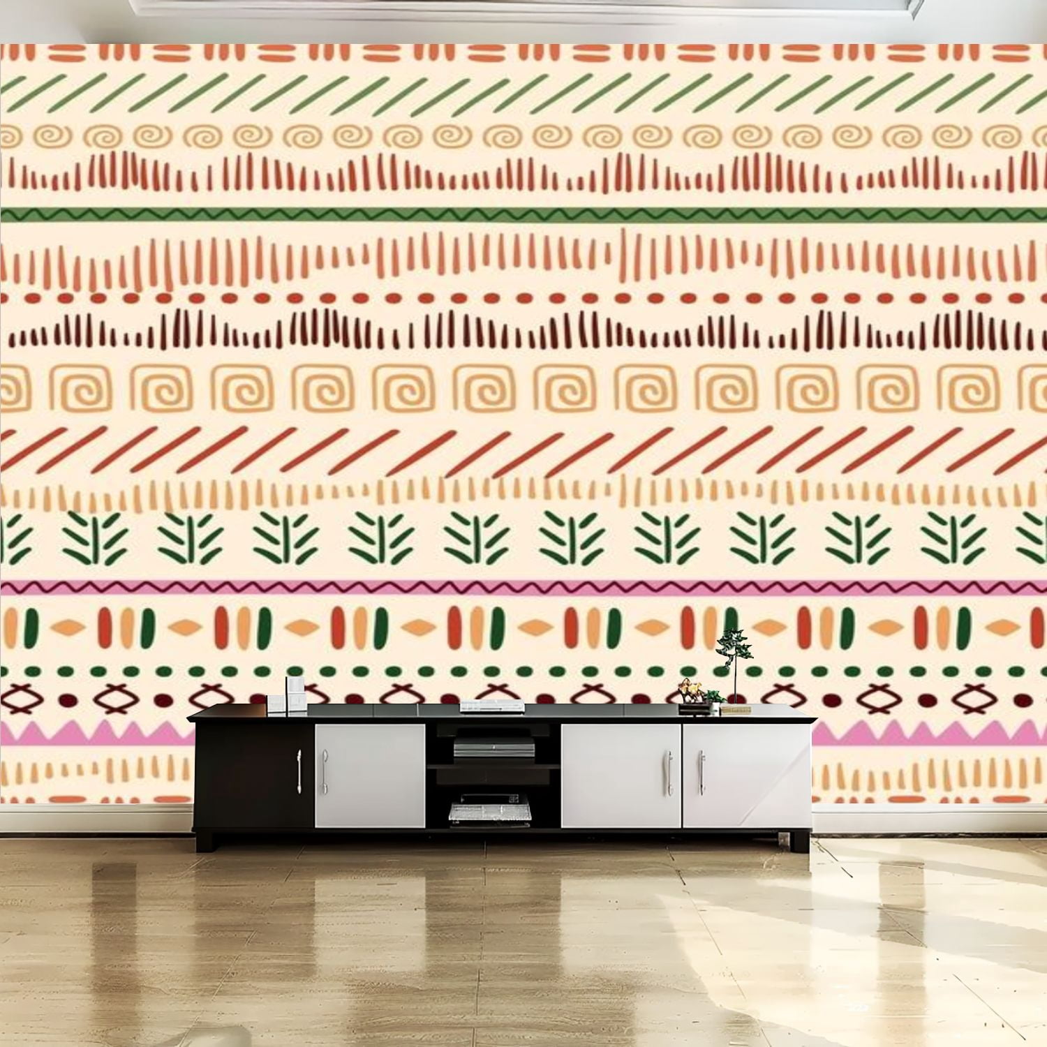 Peel and Stick Canvas Wallpaper Wall Mural Colorful African stripes ...