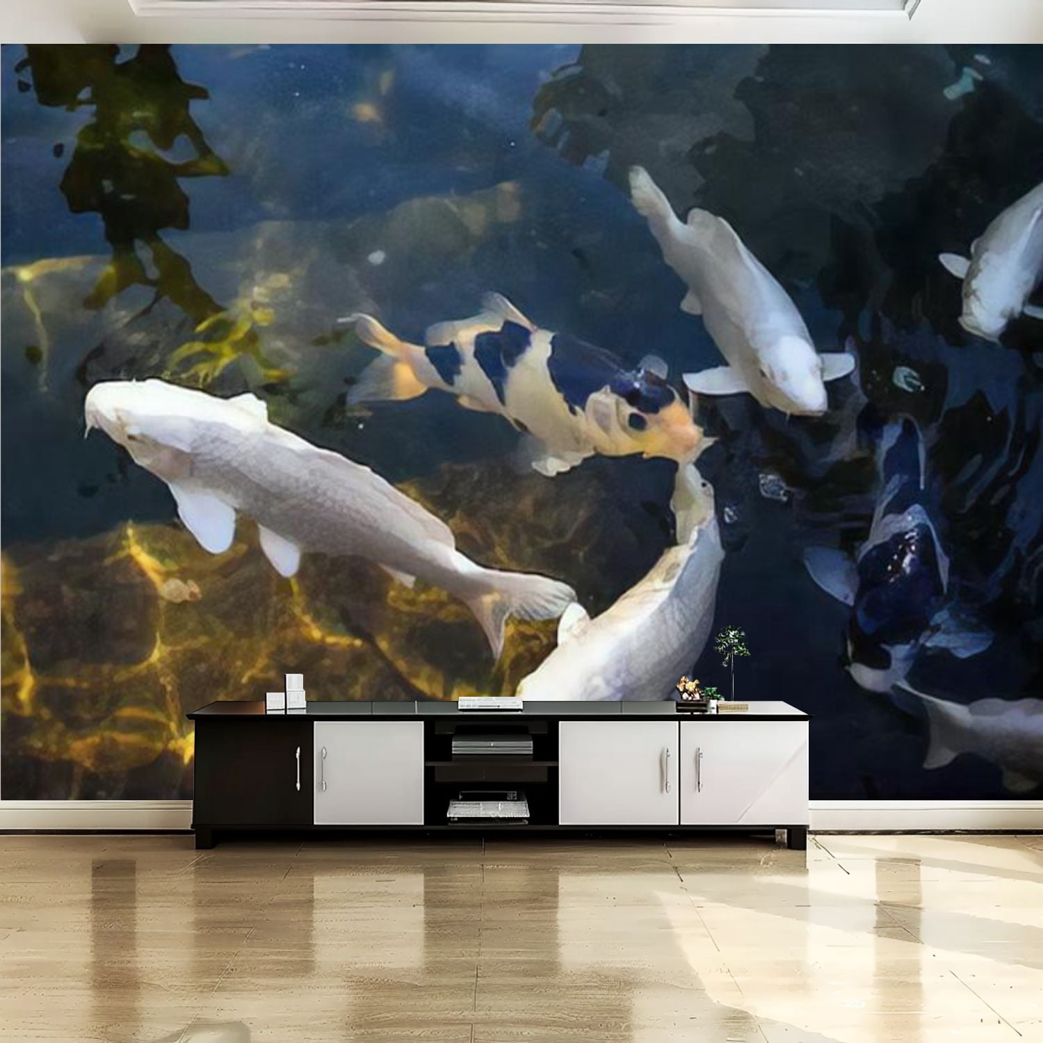 Peel and Stick Canvas Wallpaper Wall Mural Colorful decorative fish ...