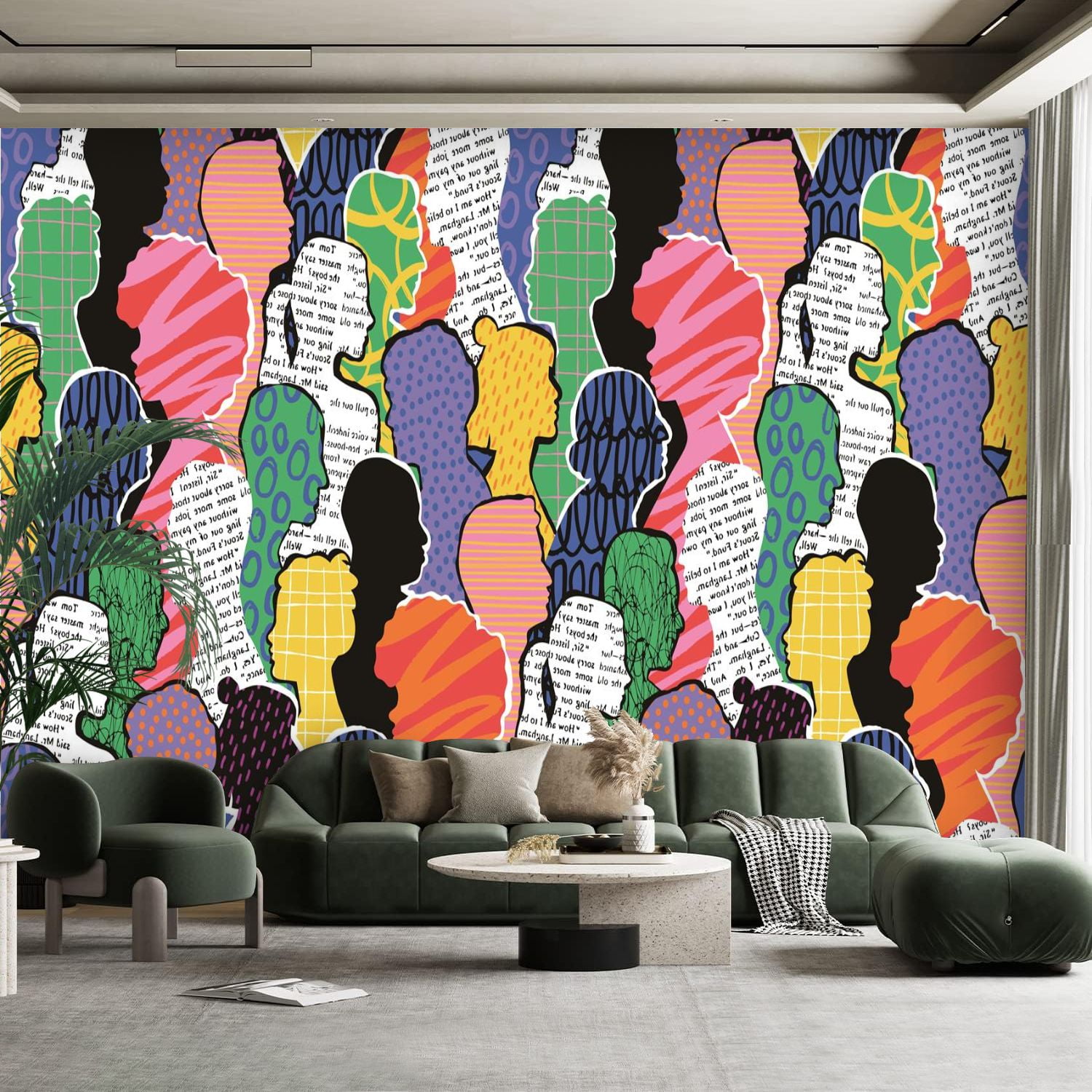 Peel and Stick Canvas Wallpaper Wall Mural Colorful diverse people ...