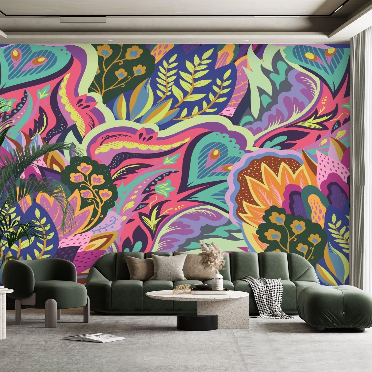 Peel and Stick Canvas Wallpaper Wall Mural Colorful seamless crazy ...