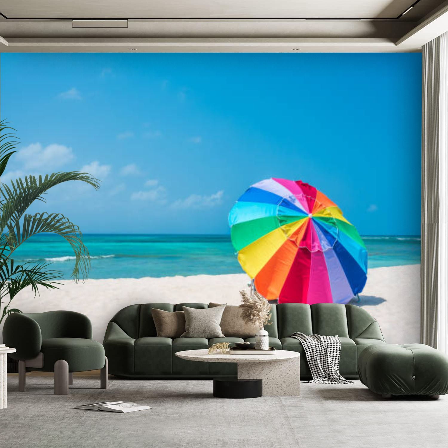 Peel and Stick Canvas Wallpaper Wall Mural Colourful rainbow umbrella ...