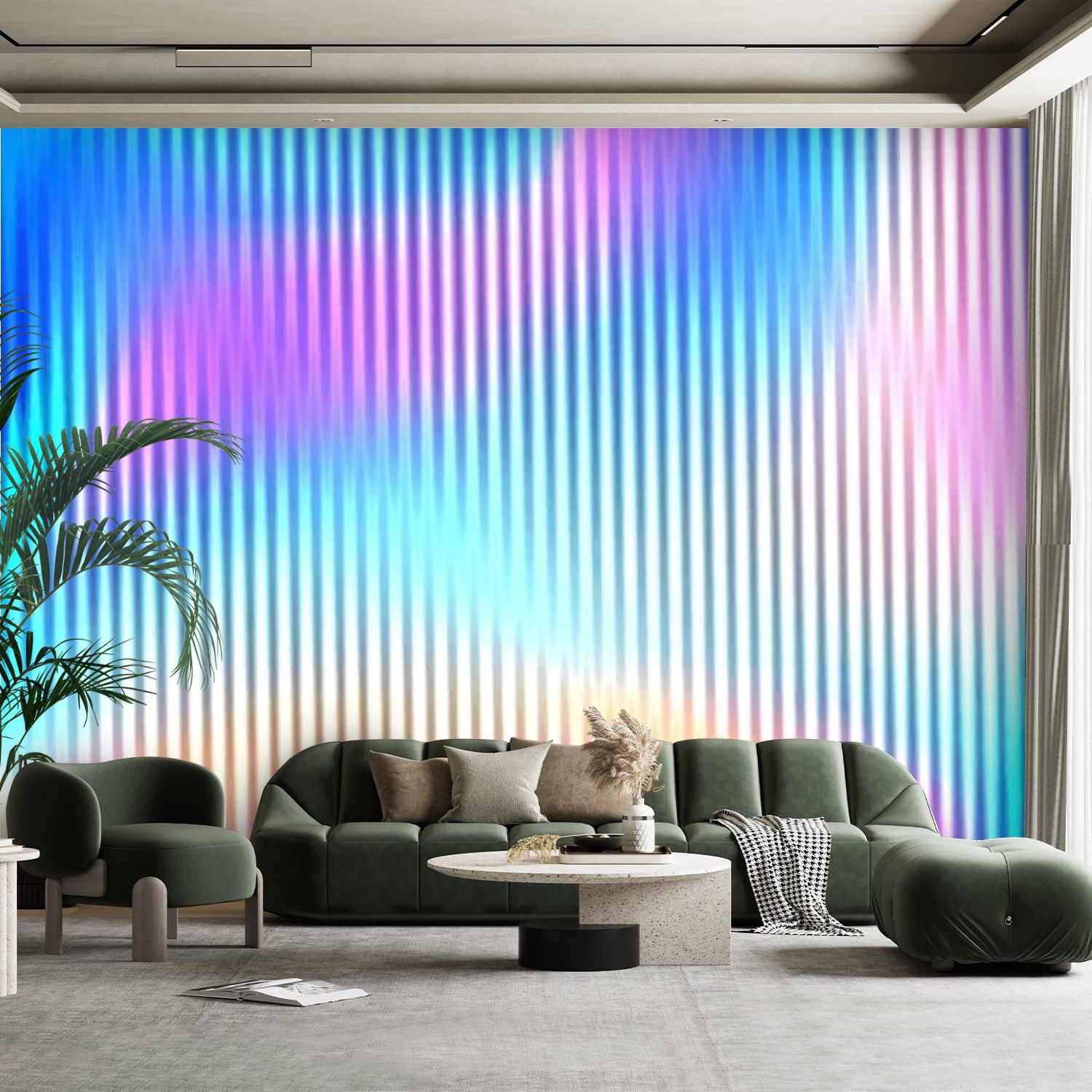 Peel and Stick Canvas Wallpaper Wall Mural Corrugated iridescent ribbed ...