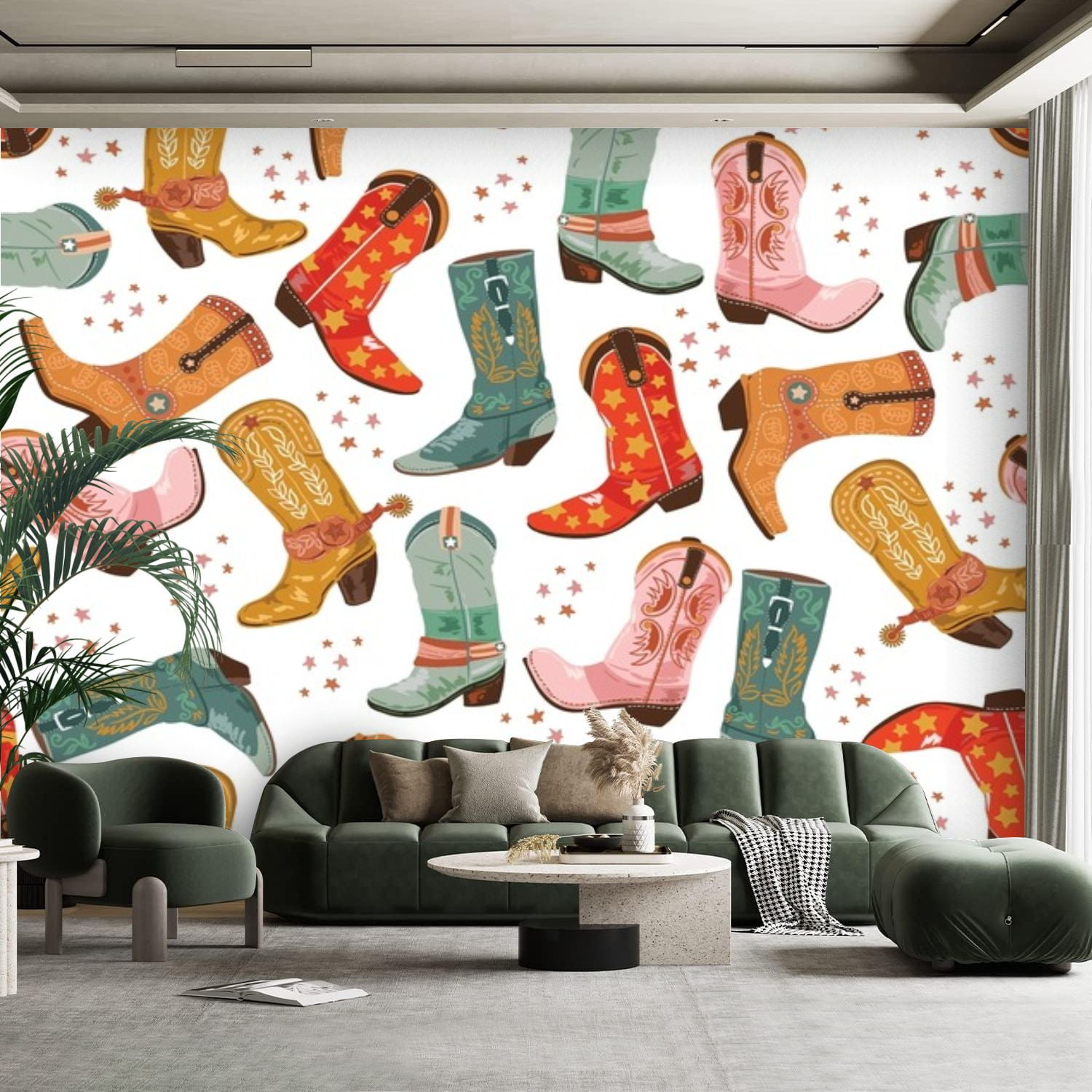 Peel and Stick Canvas Wallpaper Wall Mural Cowboy Cow girl seamless ...