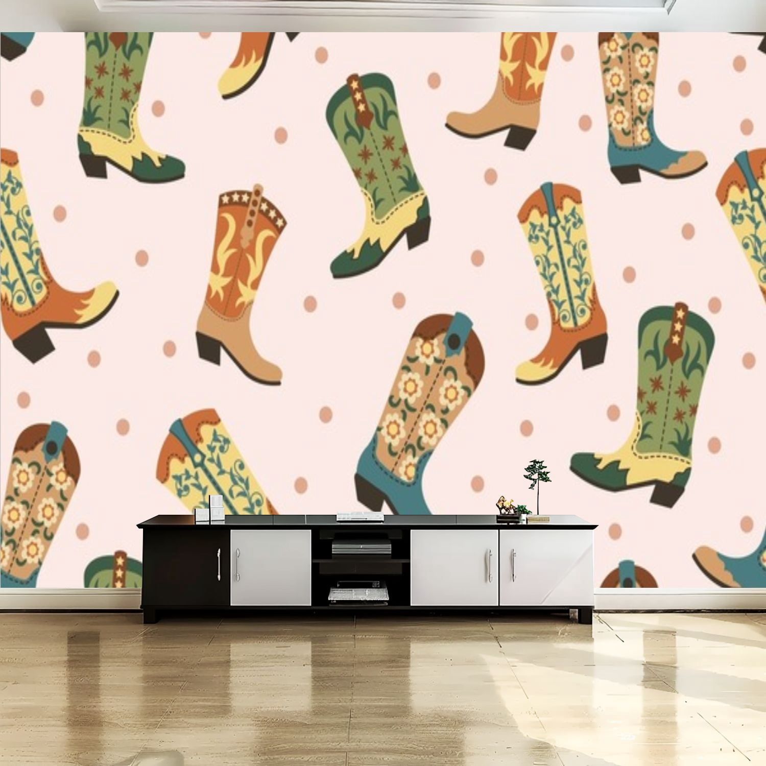 Peel and Stick Canvas Wallpaper Wall Mural Cowboy Cowgirl boots ...