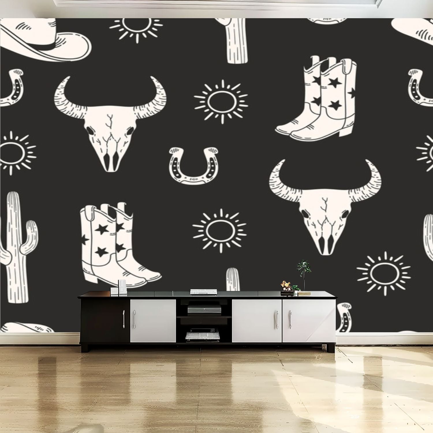 Peel and Stick Canvas Wallpaper Wall Mural Cowboy themed seamless ...