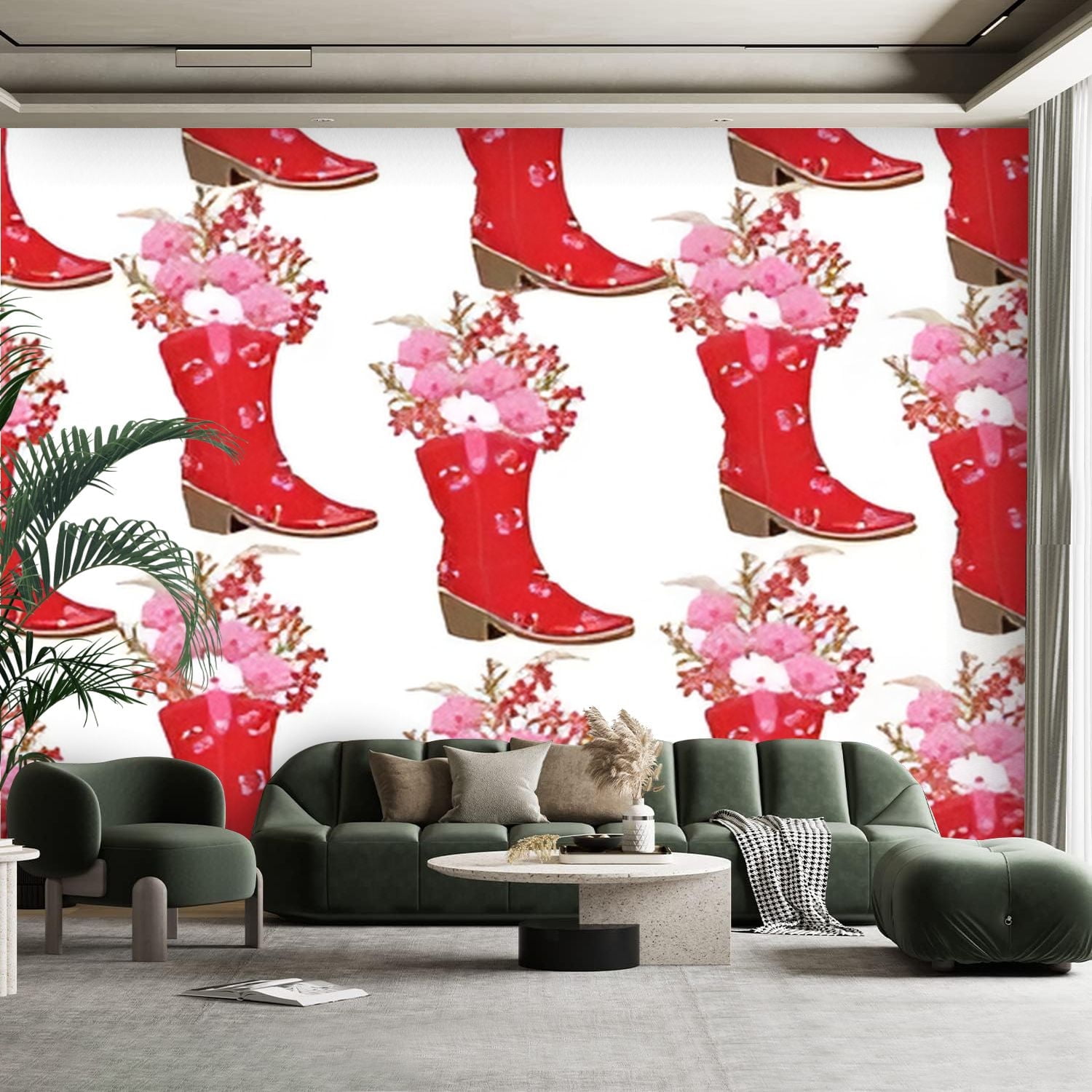 Peel and Stick Canvas Wallpaper Wall Mural Cute Cowgirl seamless ...