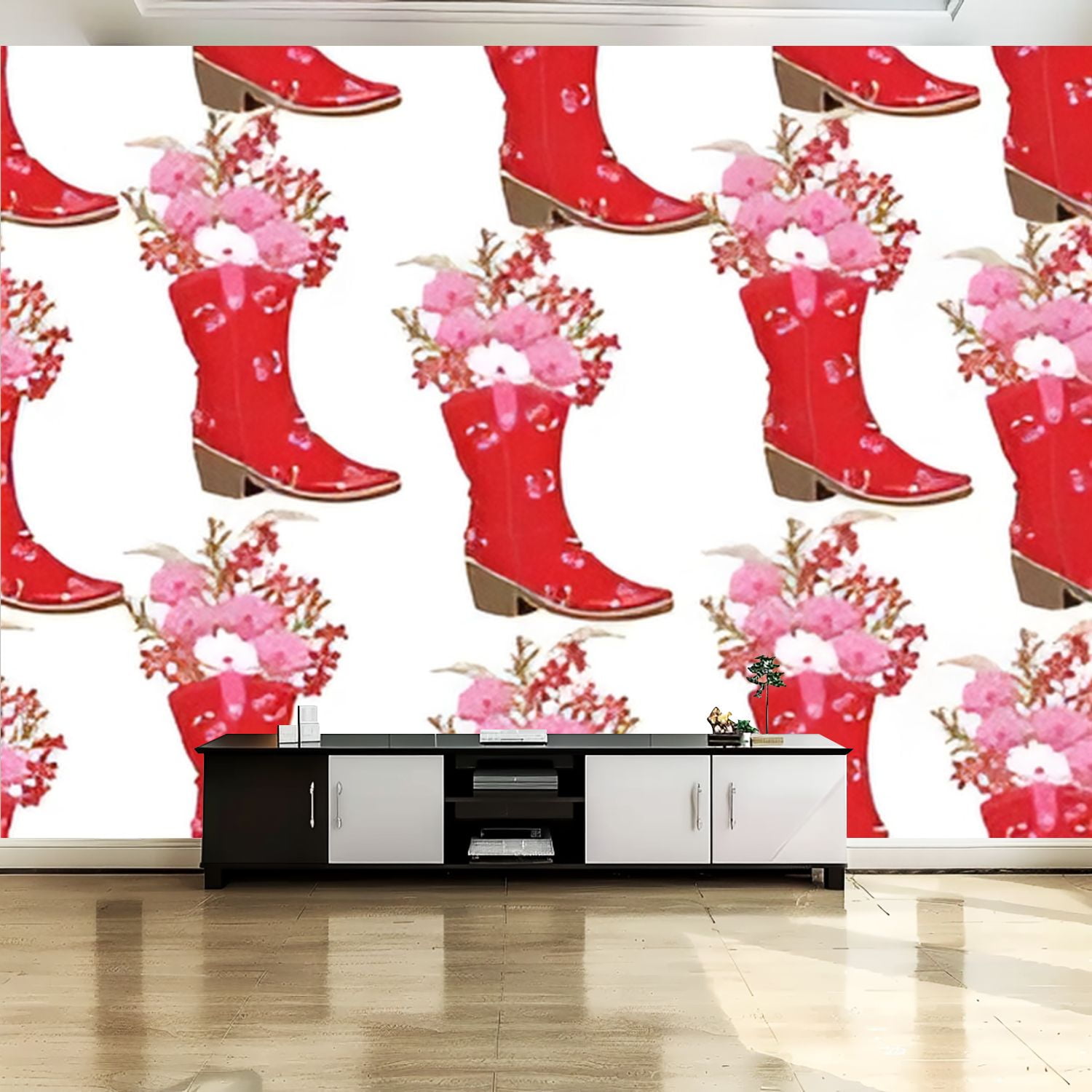 Peel and Stick Canvas Wallpaper Wall Mural Cute Cowgirl seamless ...