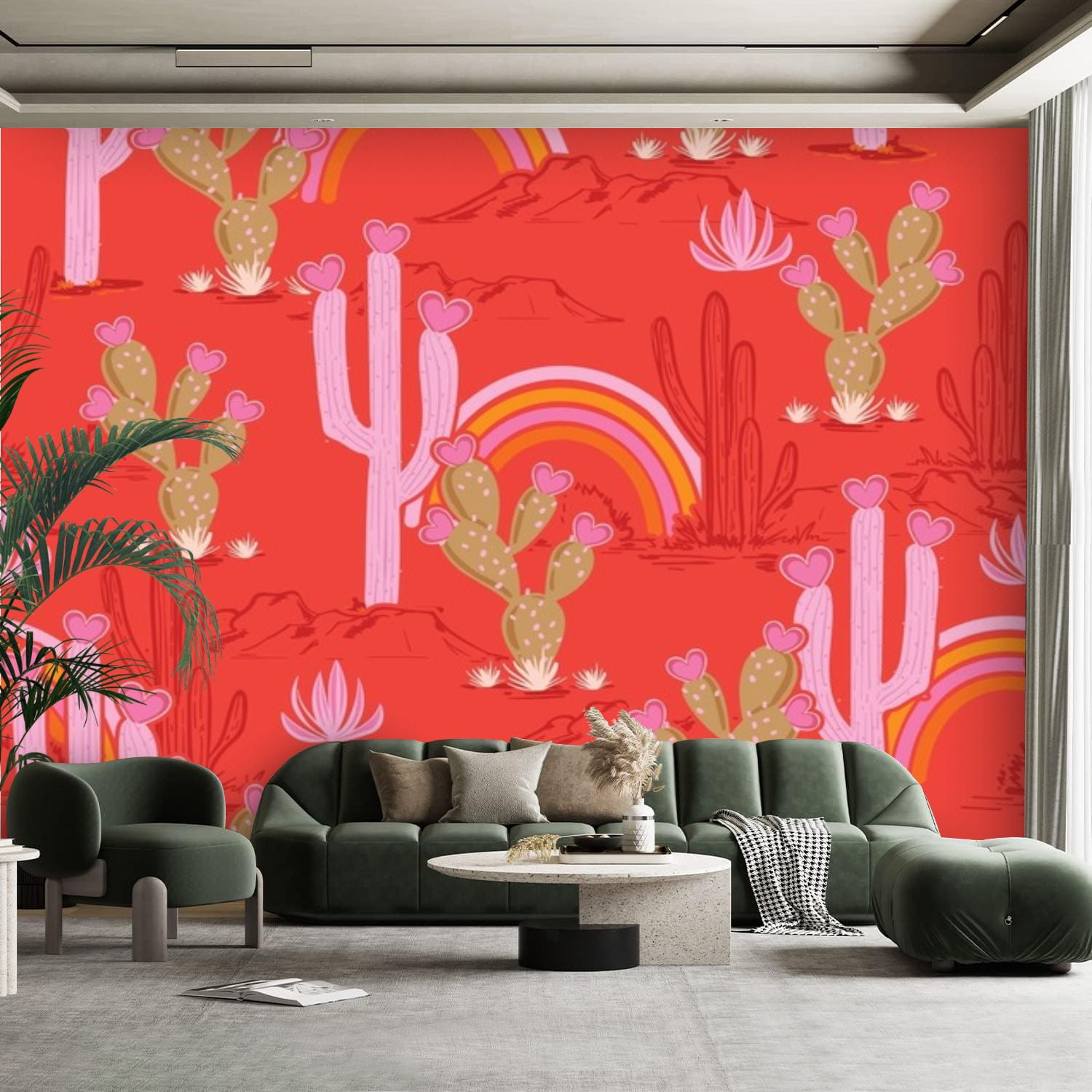 Peel and Stick Canvas Wallpaper Wall Mural Cute Desert Cowgirl seamless ...