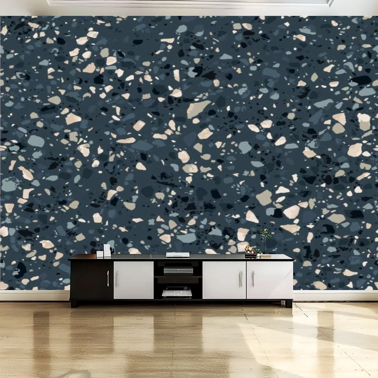 Peel and Stick Canvas Wallpaper Wall Mural Dark terrazzo flooring ...