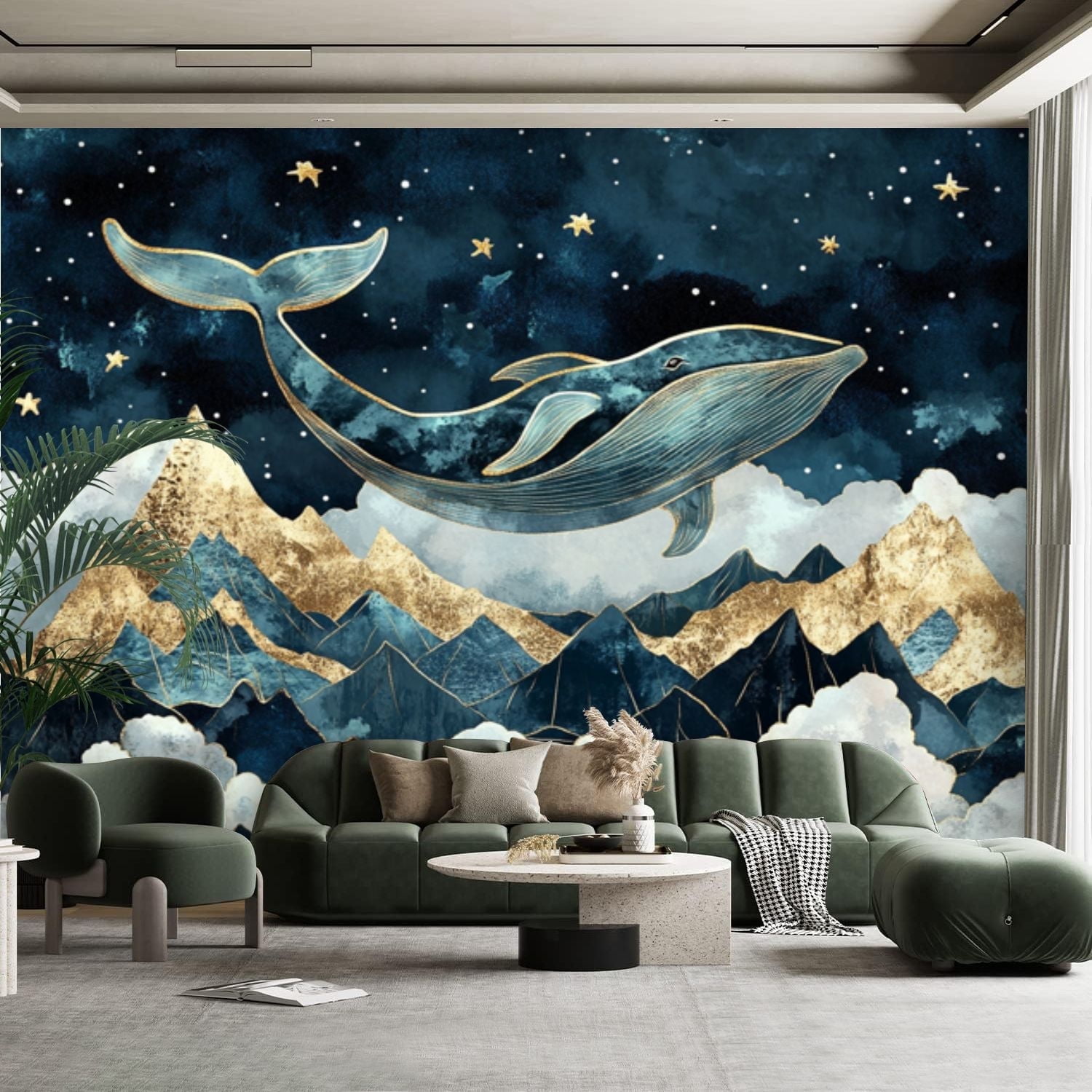 Peel and Stick Canvas Wallpaper Wall Mural Decorative Cloud Whale ...