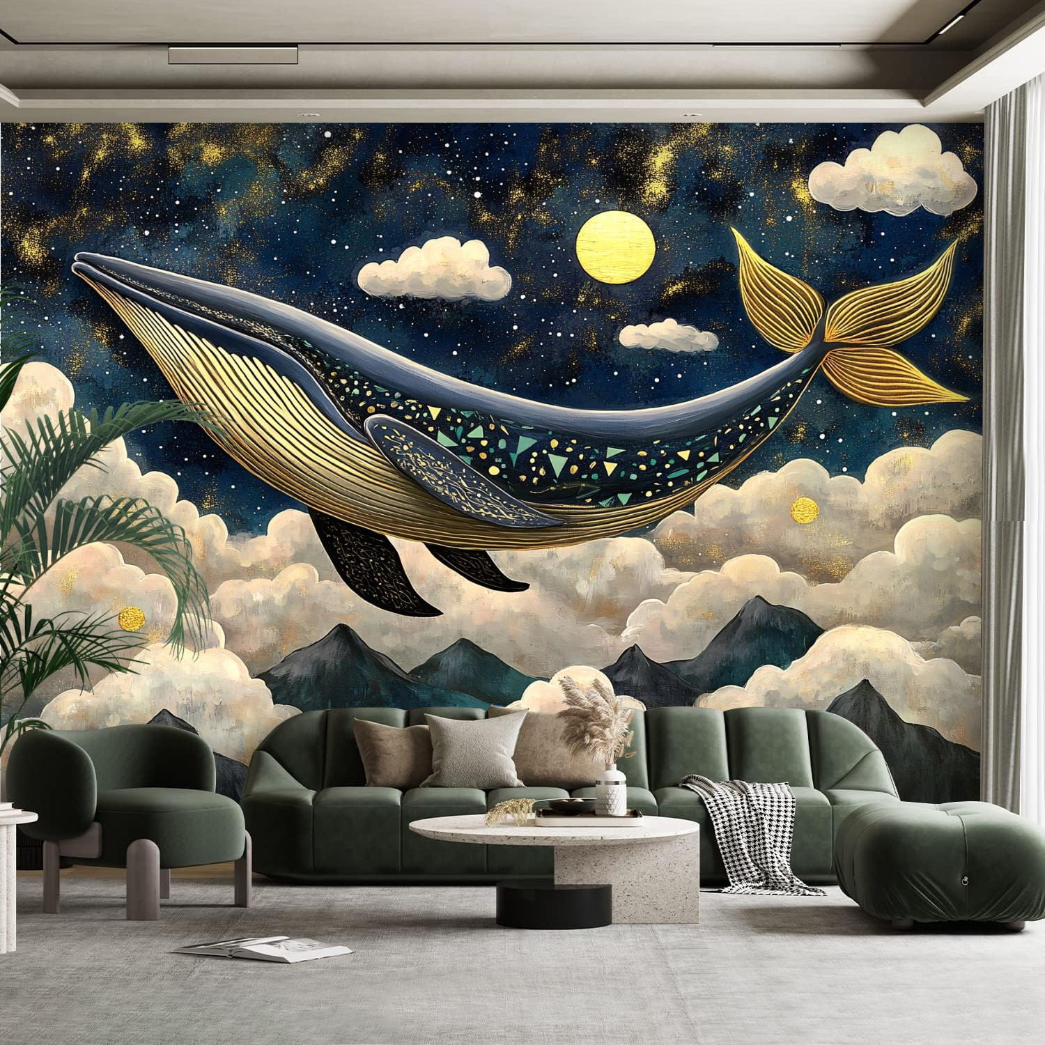 Peel and Stick Canvas Wallpaper Wall Mural Decorative Cloud Whale ...