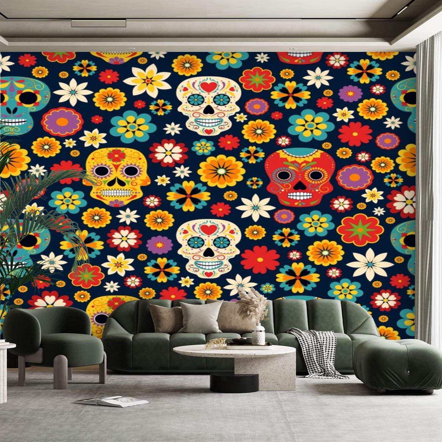 Peel and Stick Canvas Wallpaper Wall Mural Dia de los muertos seamless ...