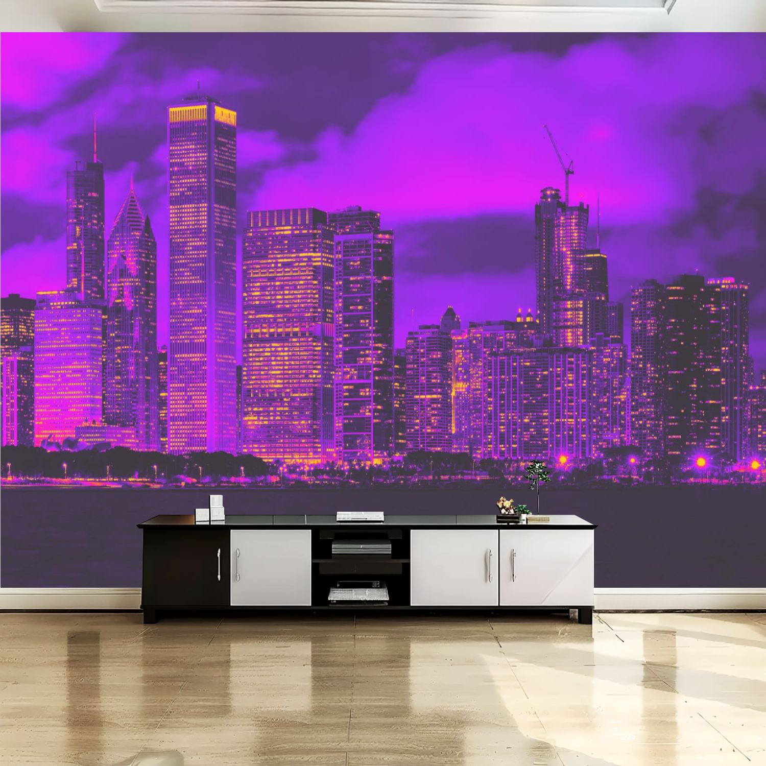 Peel and Stick Canvas Wallpaper Wall Mural Downtown Chicago cityscape ...
