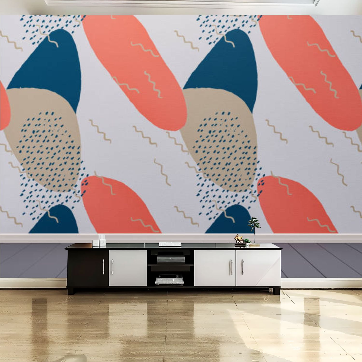 Peel and Stick Canvas Wallpaper Wall Mural Empty room Colorful interior ...