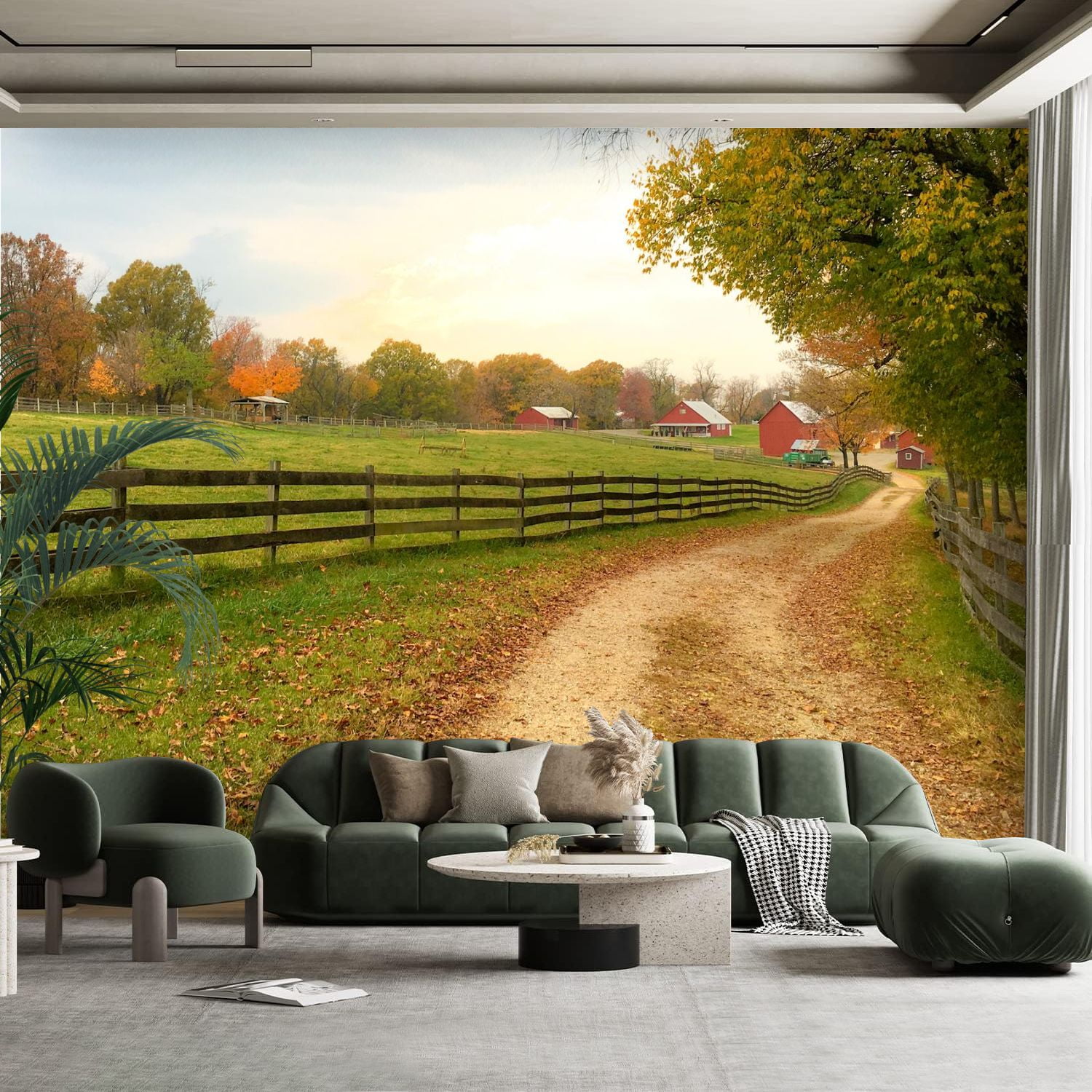 Peel and Stick Canvas Wallpaper Wall Mural Farm Autumn Fence ...