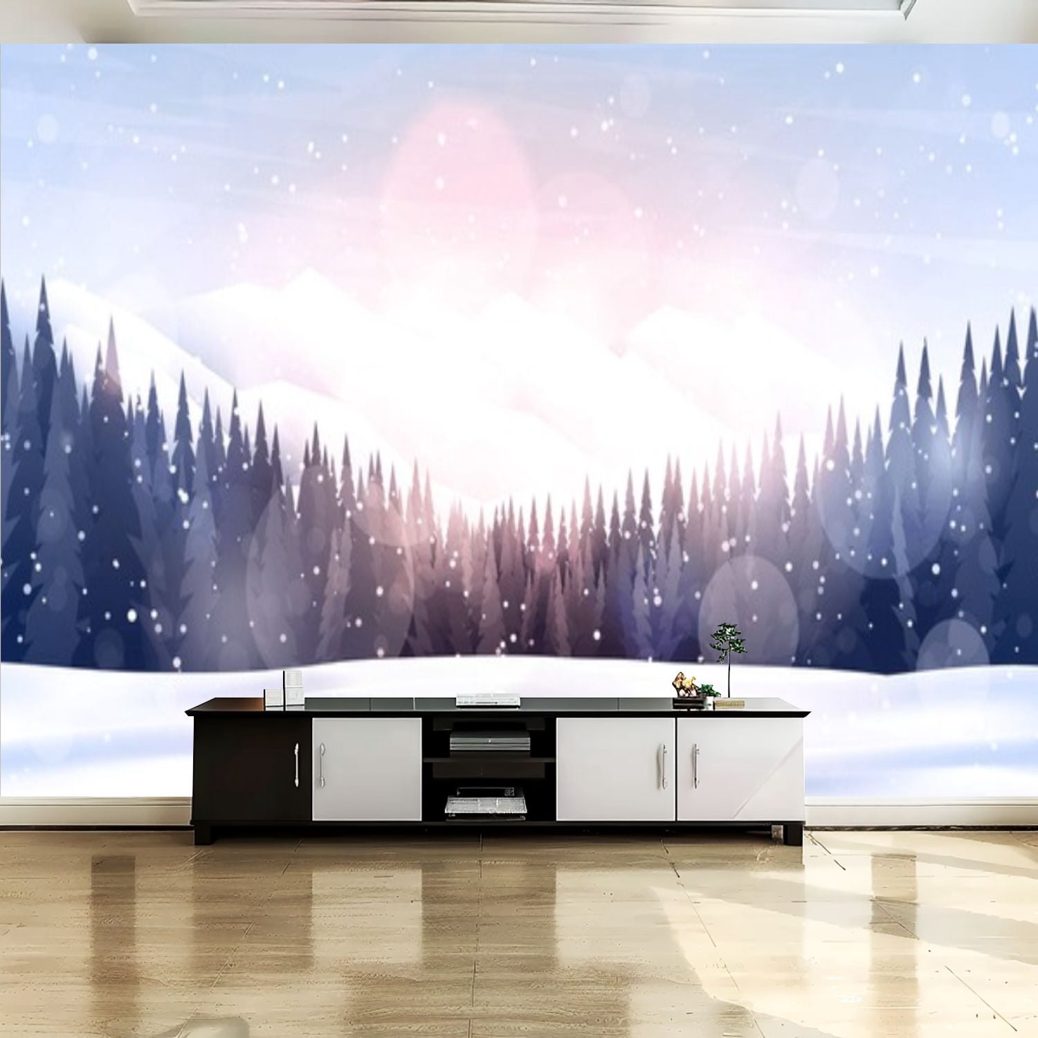 Peel and Stick Canvas Wallpaper Wall Mural Flat landscape Snowy ...