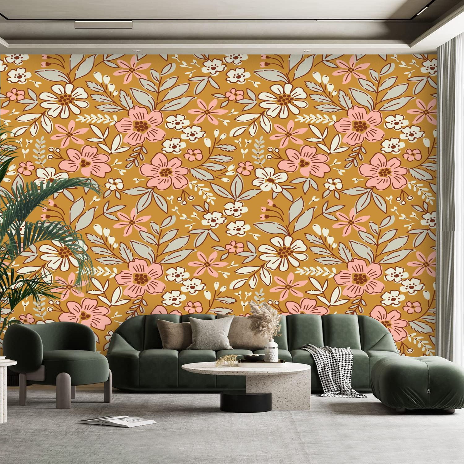 Peel and Stick Canvas Wallpaper Wall Mural Floral pattern Pretty ...