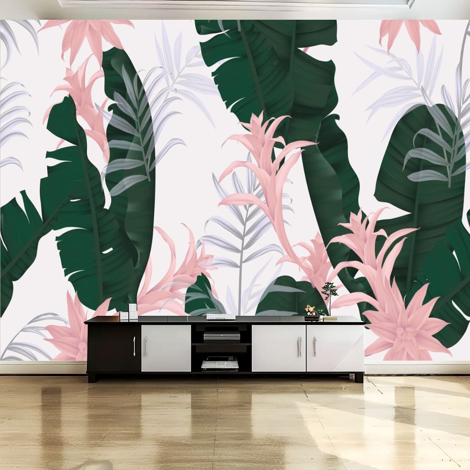Peel and Stick Canvas Wallpaper Wall Mural Floral seamless green banana ...