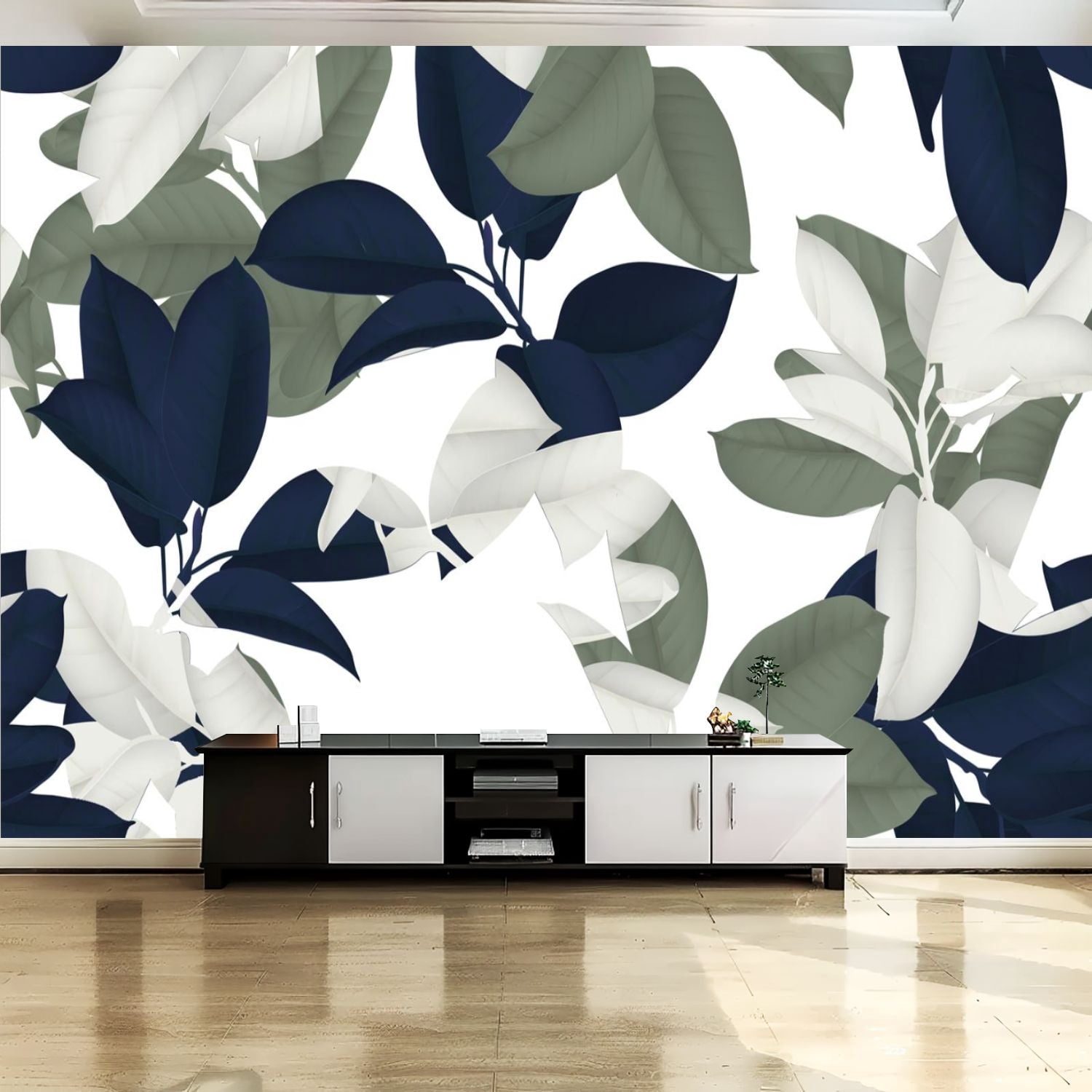 Peel and Stick Canvas Wallpaper Wall Mural Floral seamless pattern blue ...