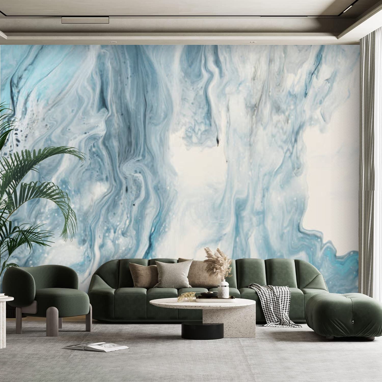 Peel and Stick Canvas Wallpaper Wall Mural Fluid Art Liquid white blue ...