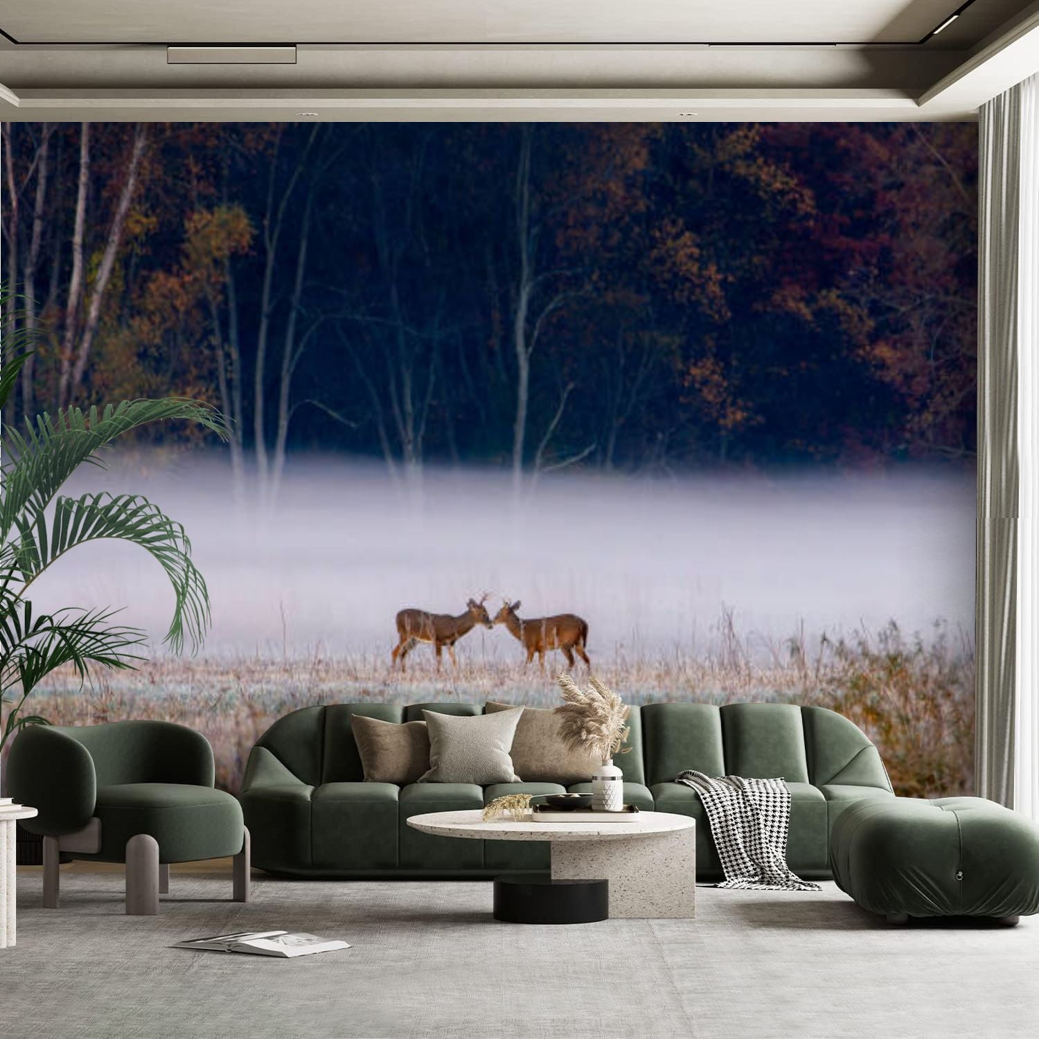 Peel and Stick Canvas Wallpaper Wall Mural Fog Hugs Ground Behind Two ...