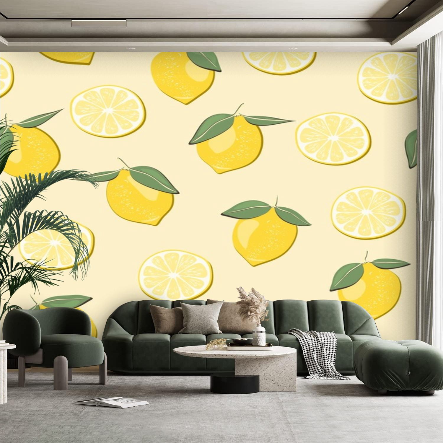 Peel and Stick Canvas Wallpaper Wall Mural Fresh lemon seamless pastel ...