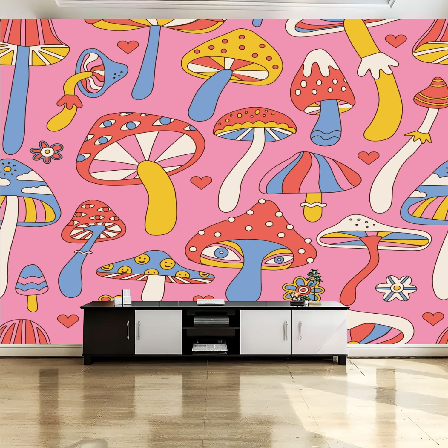 Peel and Stick Canvas Wallpaper Wall Mural Funny crazy magic mushroom ...