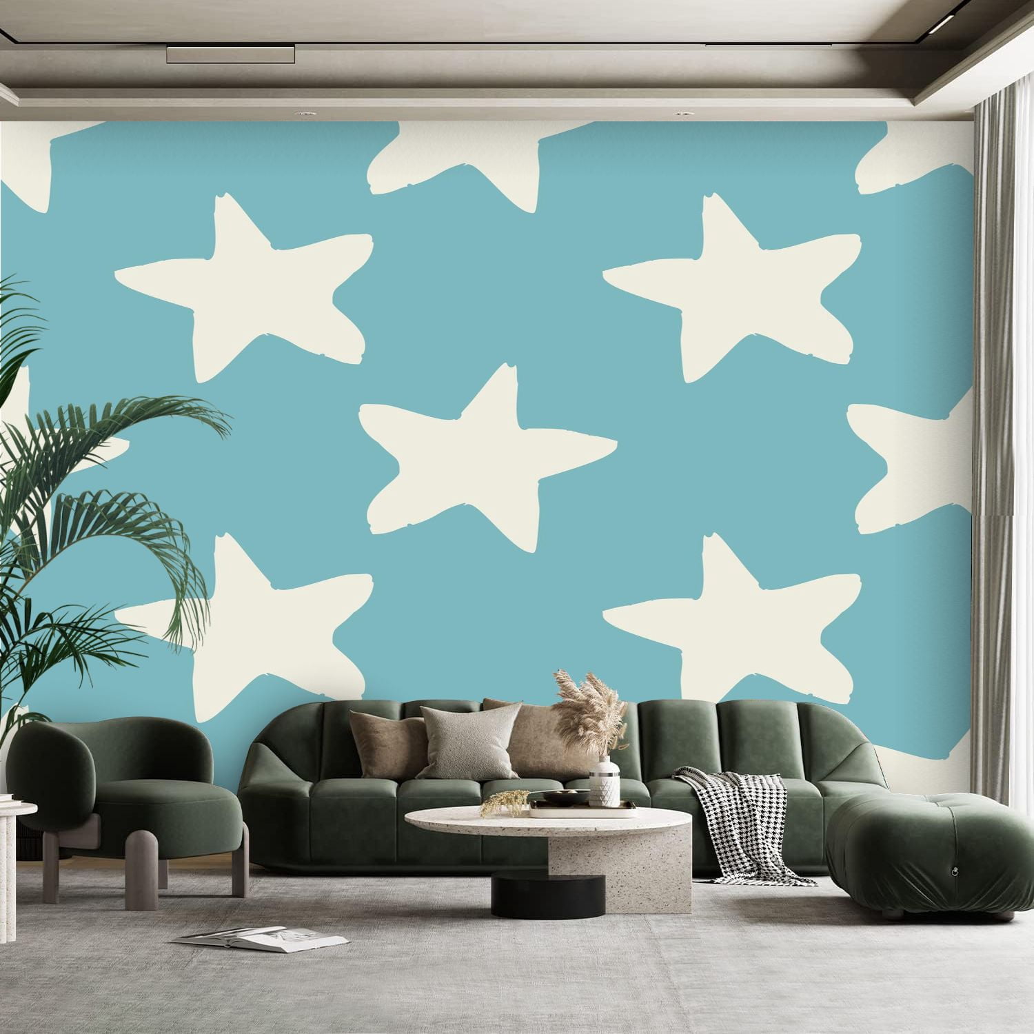Peel and Stick Canvas Wallpaper Wall Mural Gender neutral star seamless ...