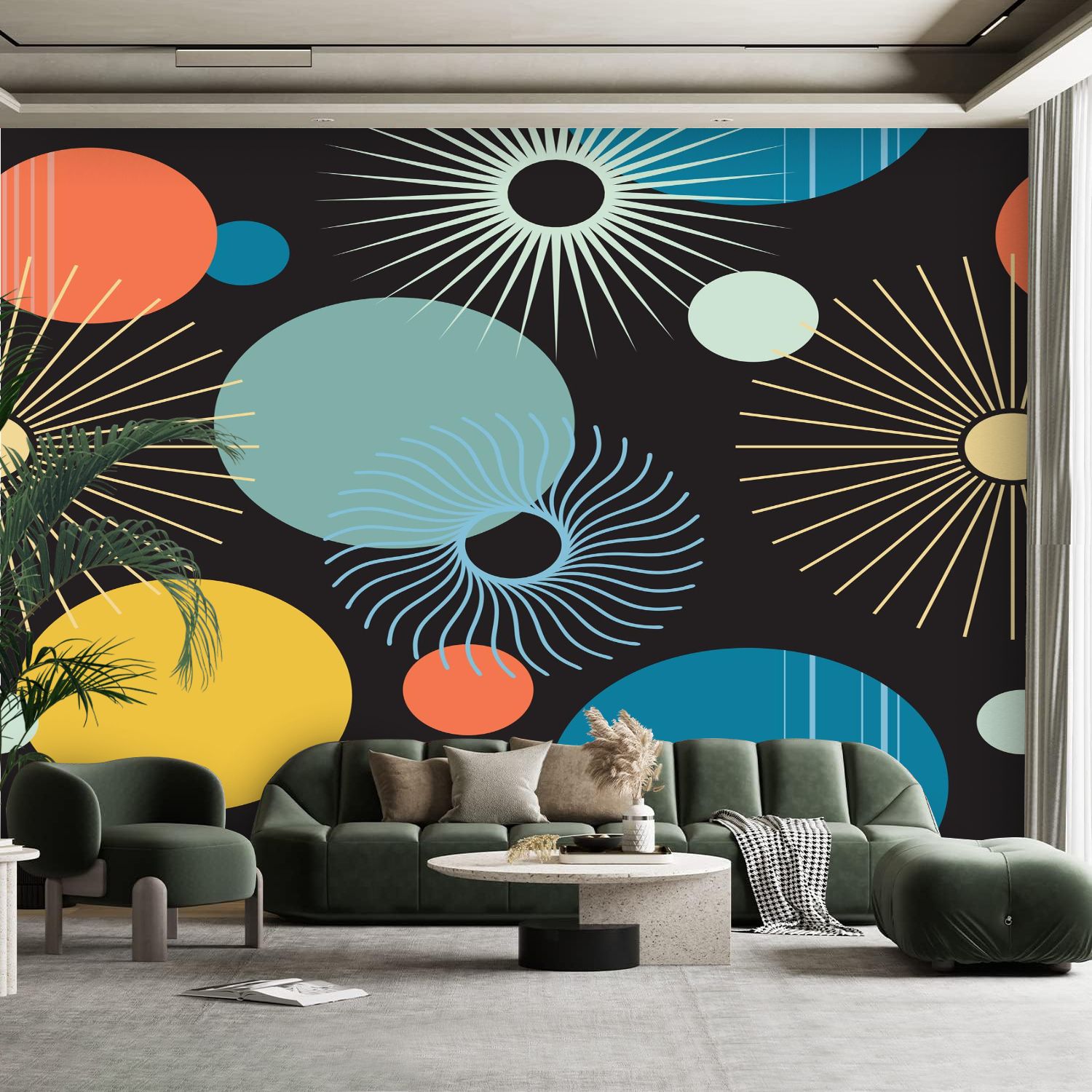Peel and Stick Canvas Wallpaper Wall Mural Geometric simple mid century ...