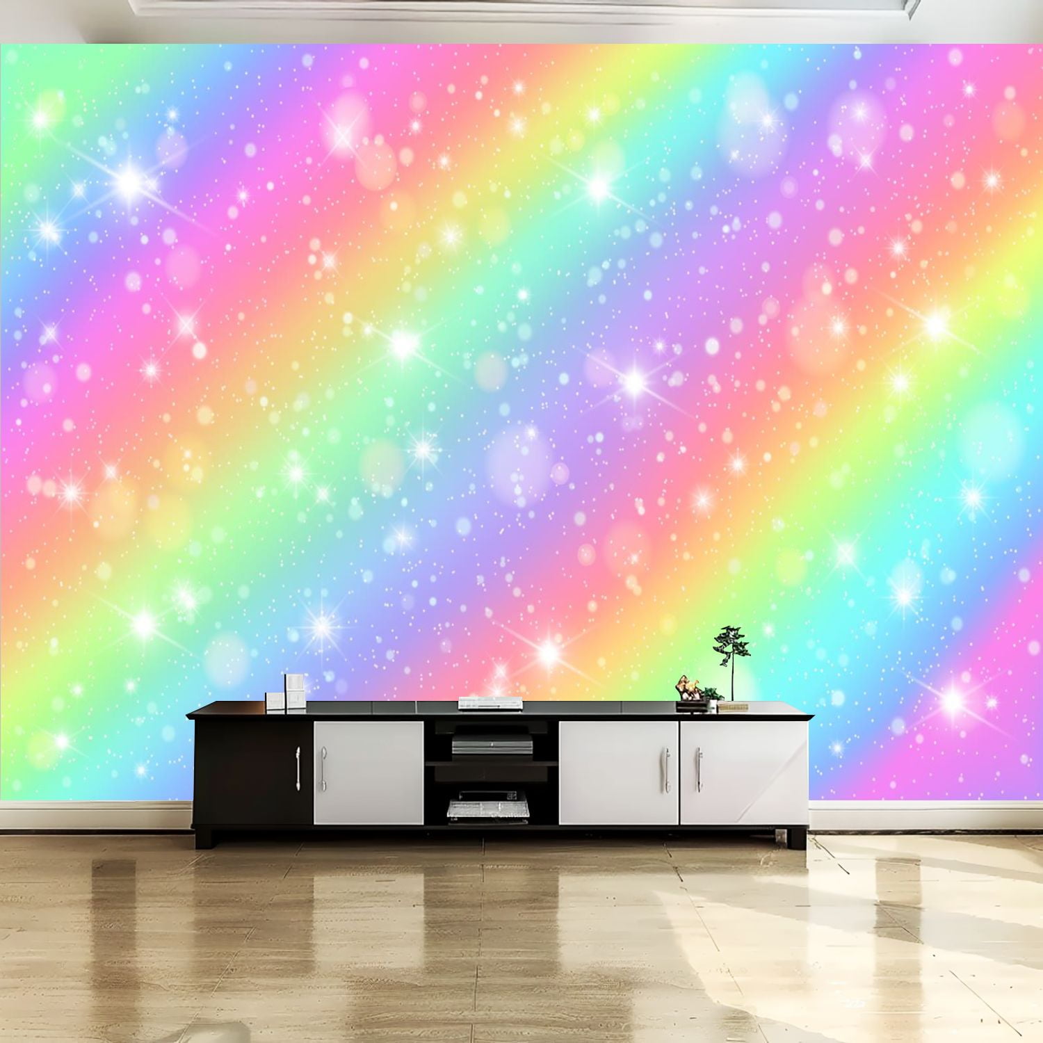Peel and Stick Canvas Wallpaper Wall Mural Glitters rainbow sky Shiny ...