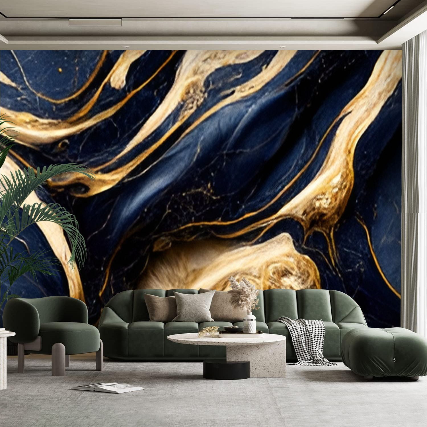 Peel and Stick Canvas Wallpaper Wall Mural Golden dark blue luxurious ...