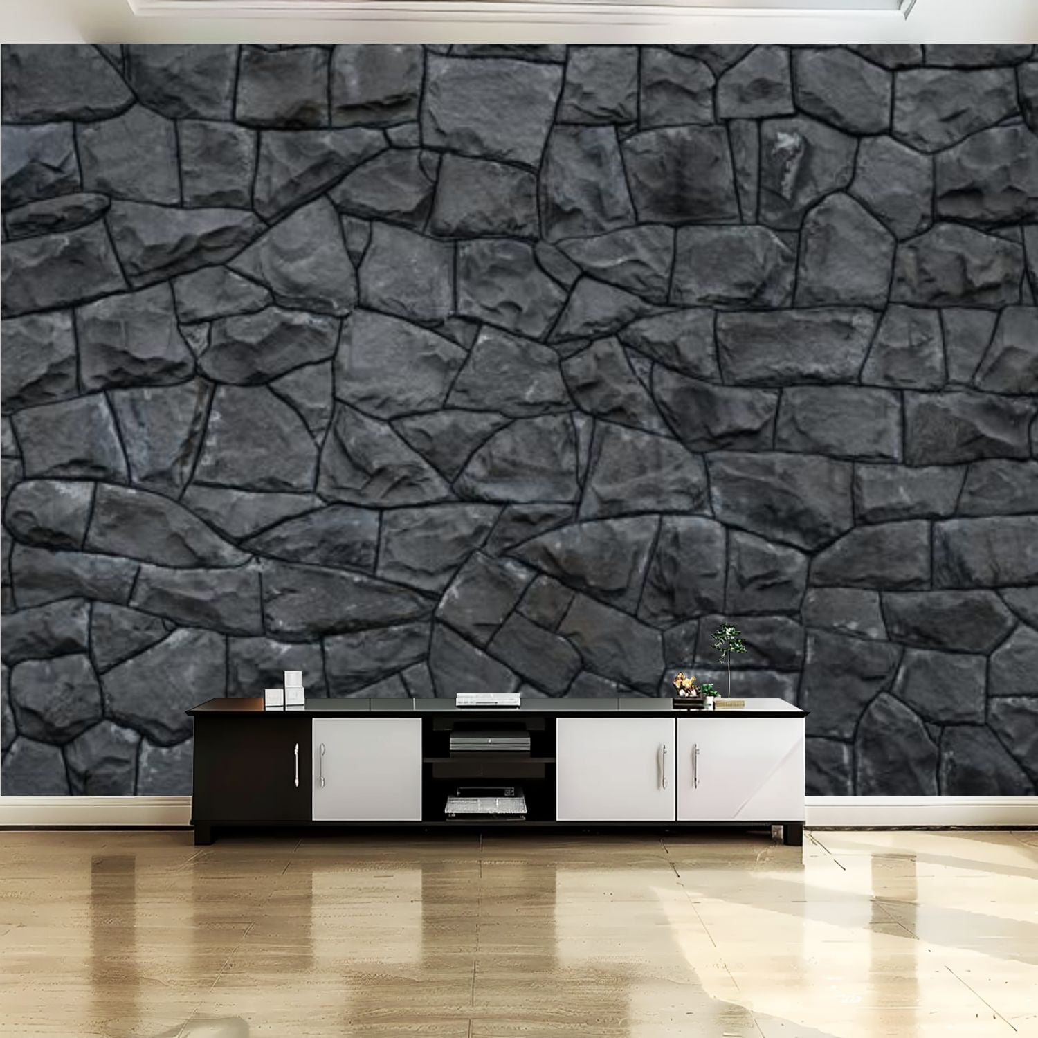Peel and Stick Canvas Wallpaper Wall Mural Gray dirty stone wall ...