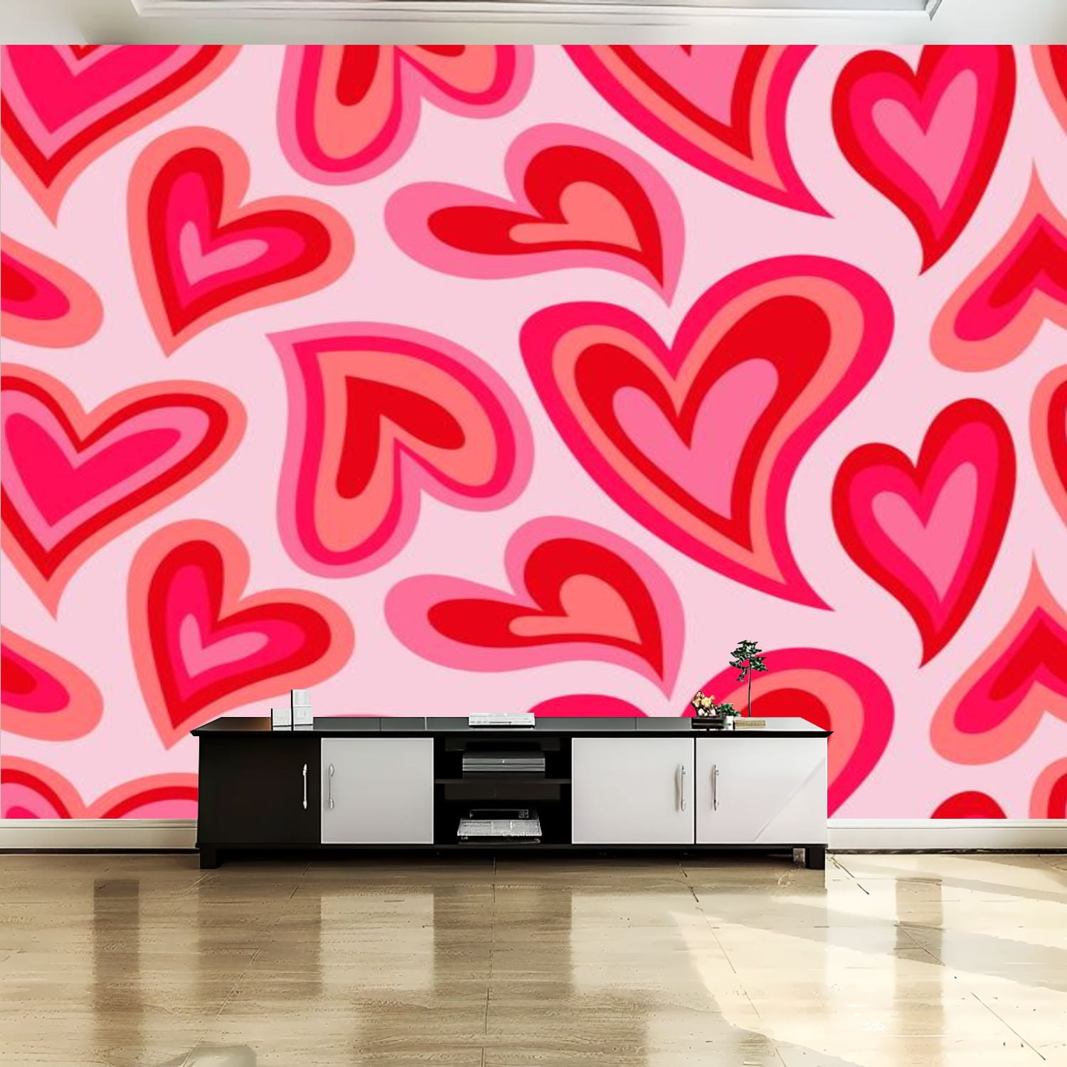 Peel and Stick Canvas Wallpaper Wall Mural Groovy Hearts Seamless ...