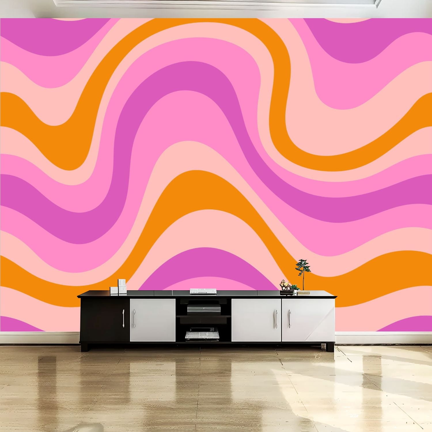 Peel and Stick Canvas Wallpaper Wall Mural Groovy Waves Seamless ...