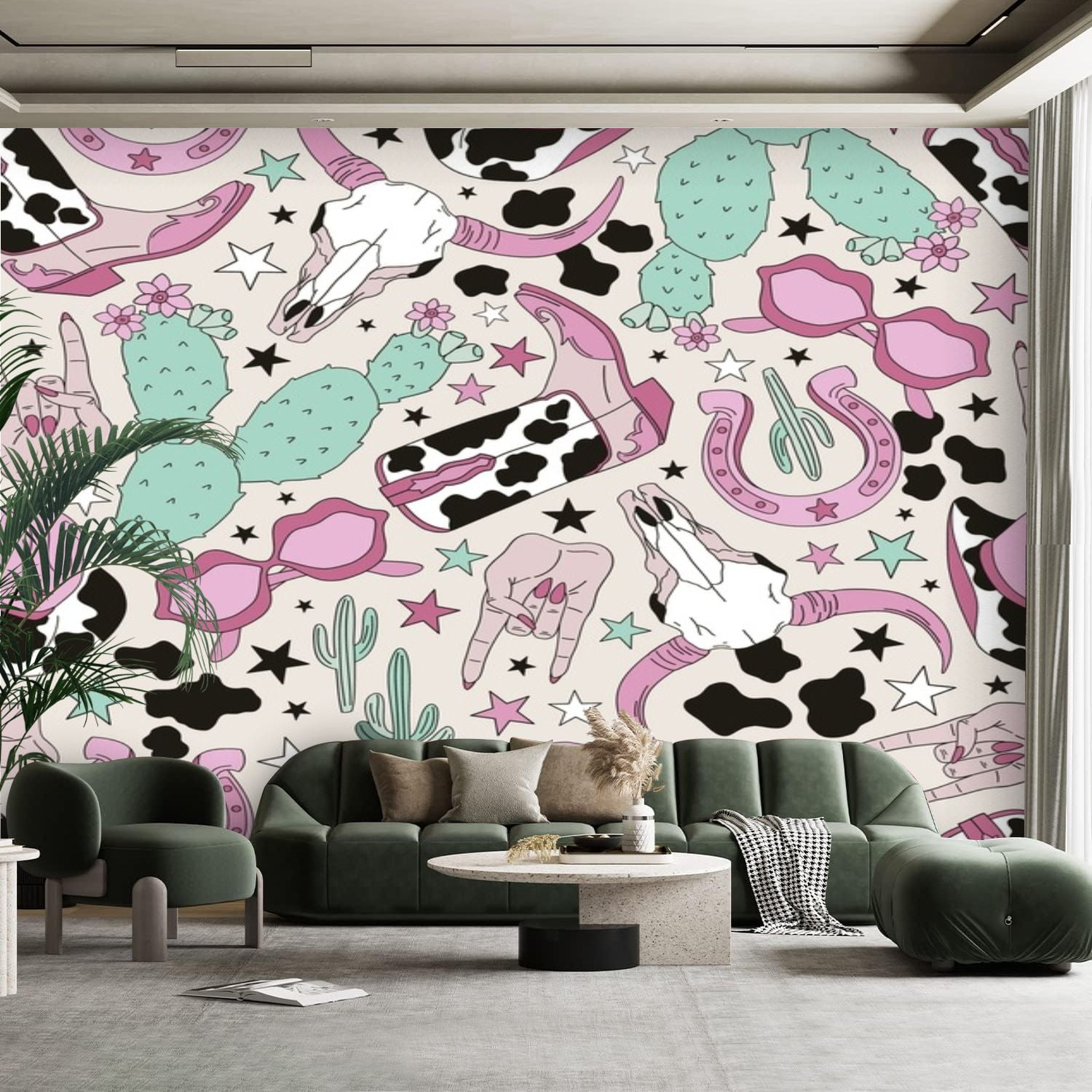 Peel and Stick Canvas Wallpaper Wall Mural Groovy wild west cowgirl ...