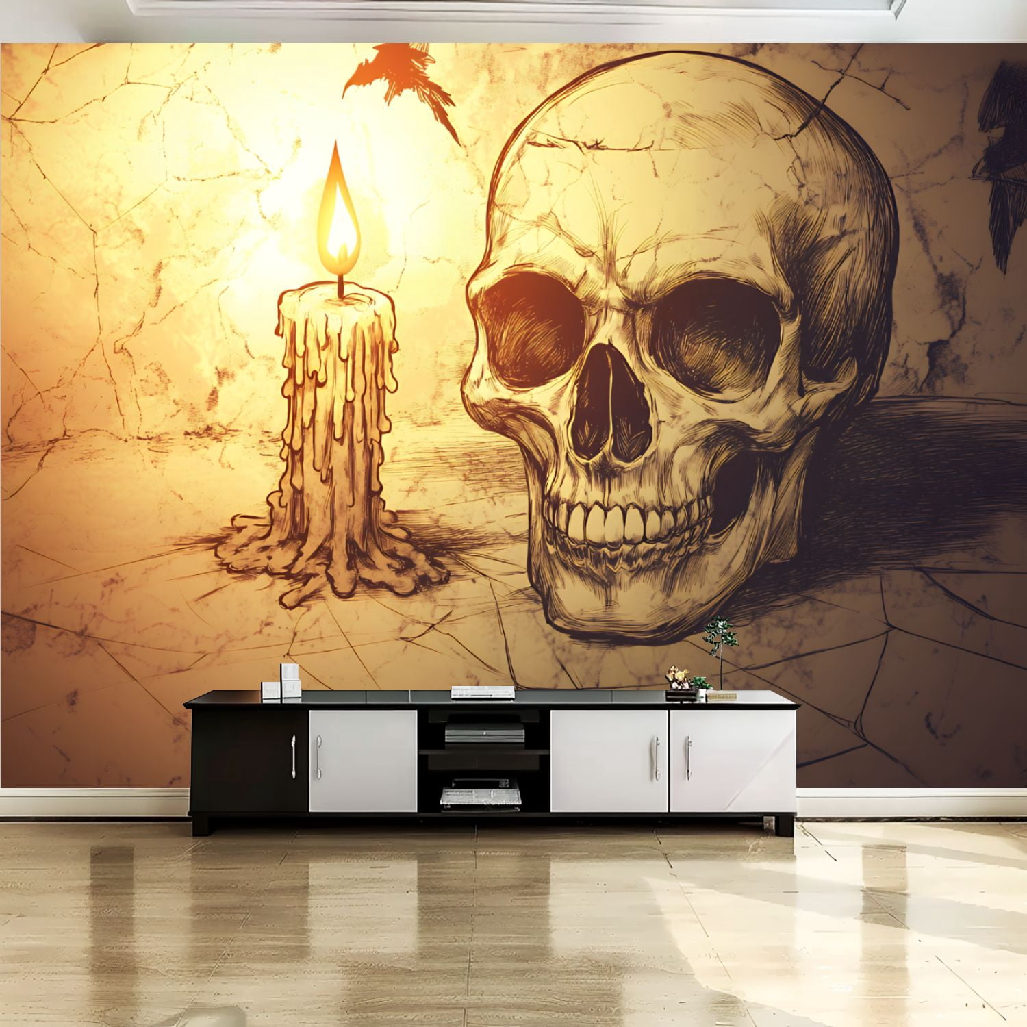 Peel and Stick Canvas Wallpaper Wall Mural Halloween Flickering Candles ...