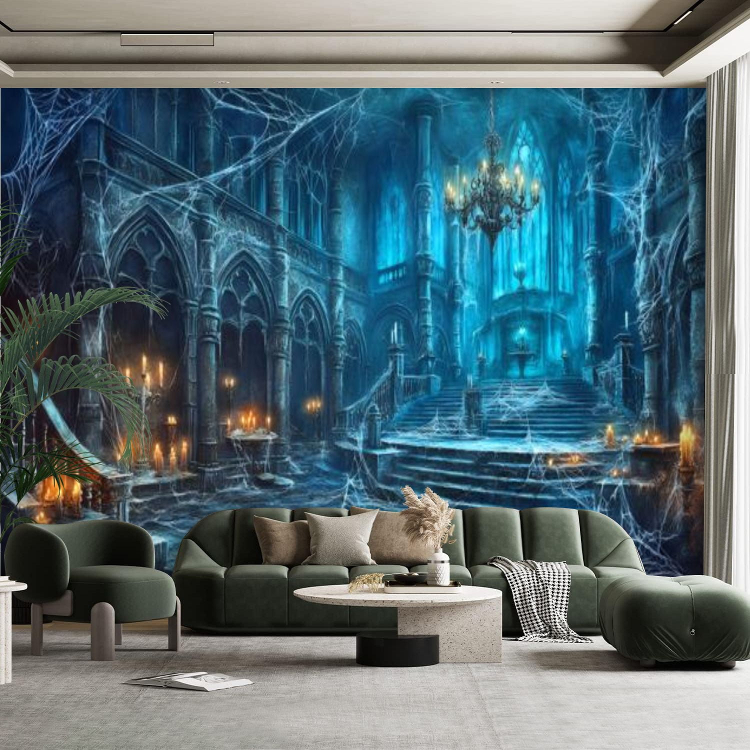 Peel and Stick Canvas Wallpaper Wall Mural Halloween Haunted House ...