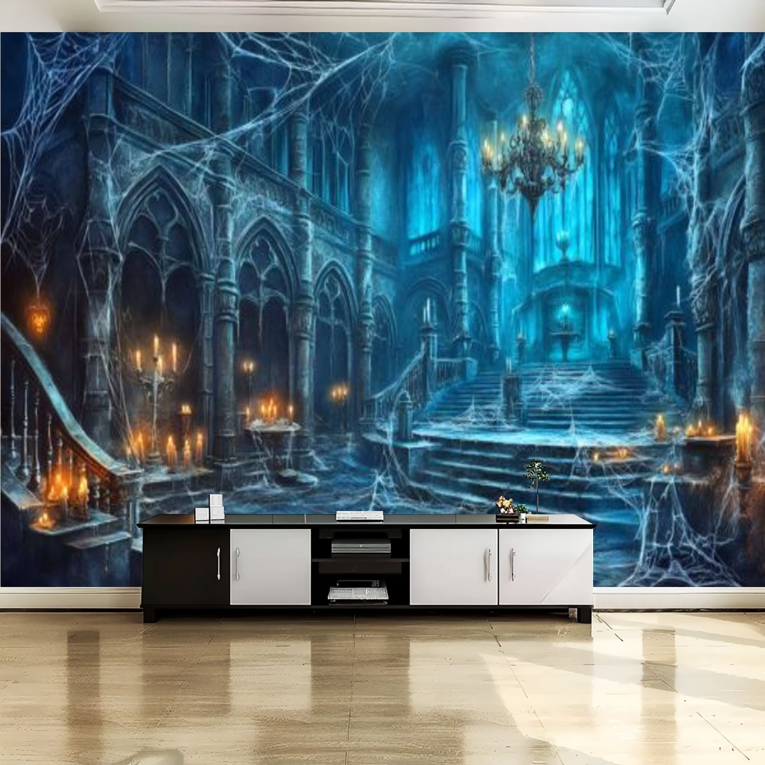 Peel and Stick Canvas Wallpaper Wall Mural Halloween Haunted House ...