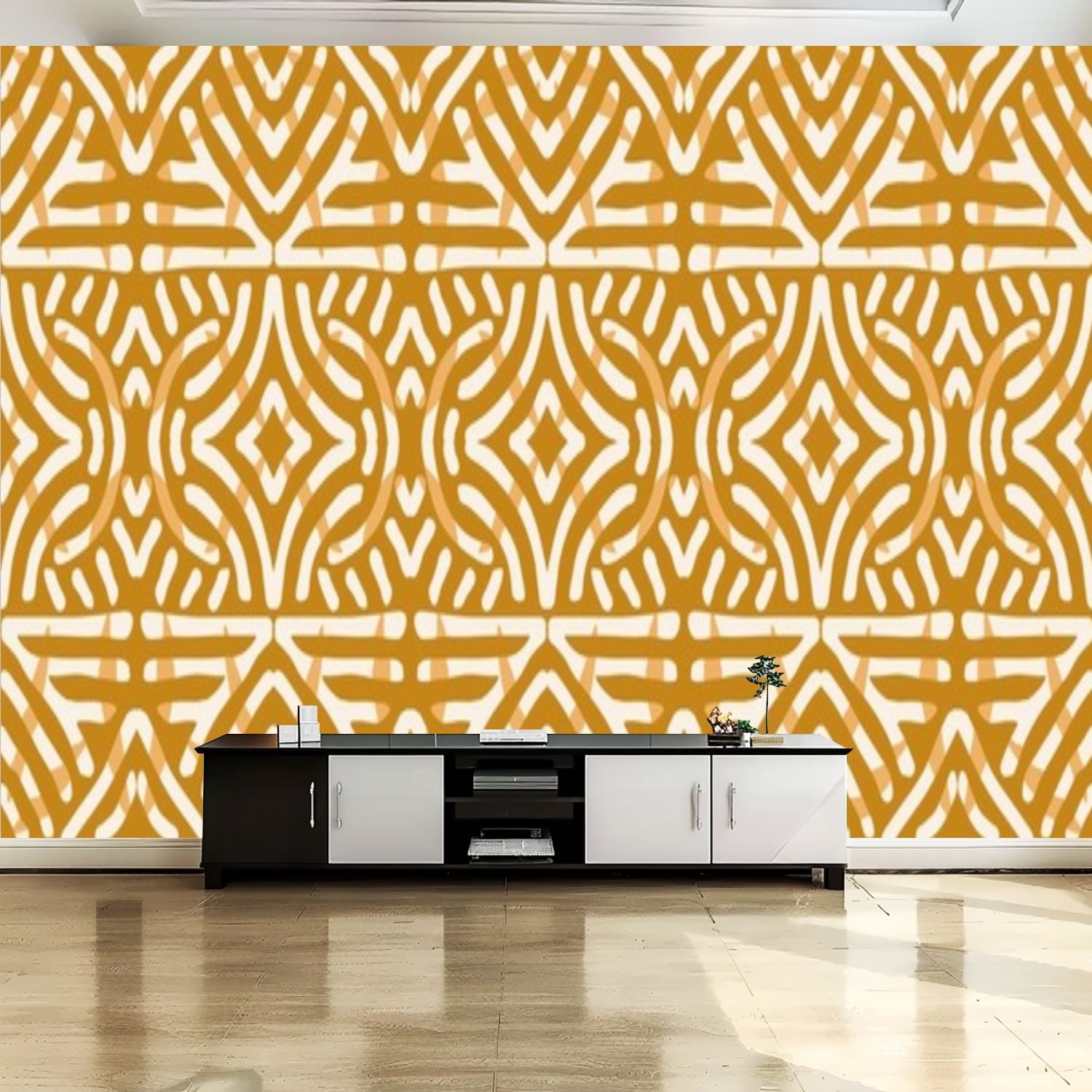 Peel and Stick Canvas Wallpaper Wall Mural Hand drawn Batik pattern ...