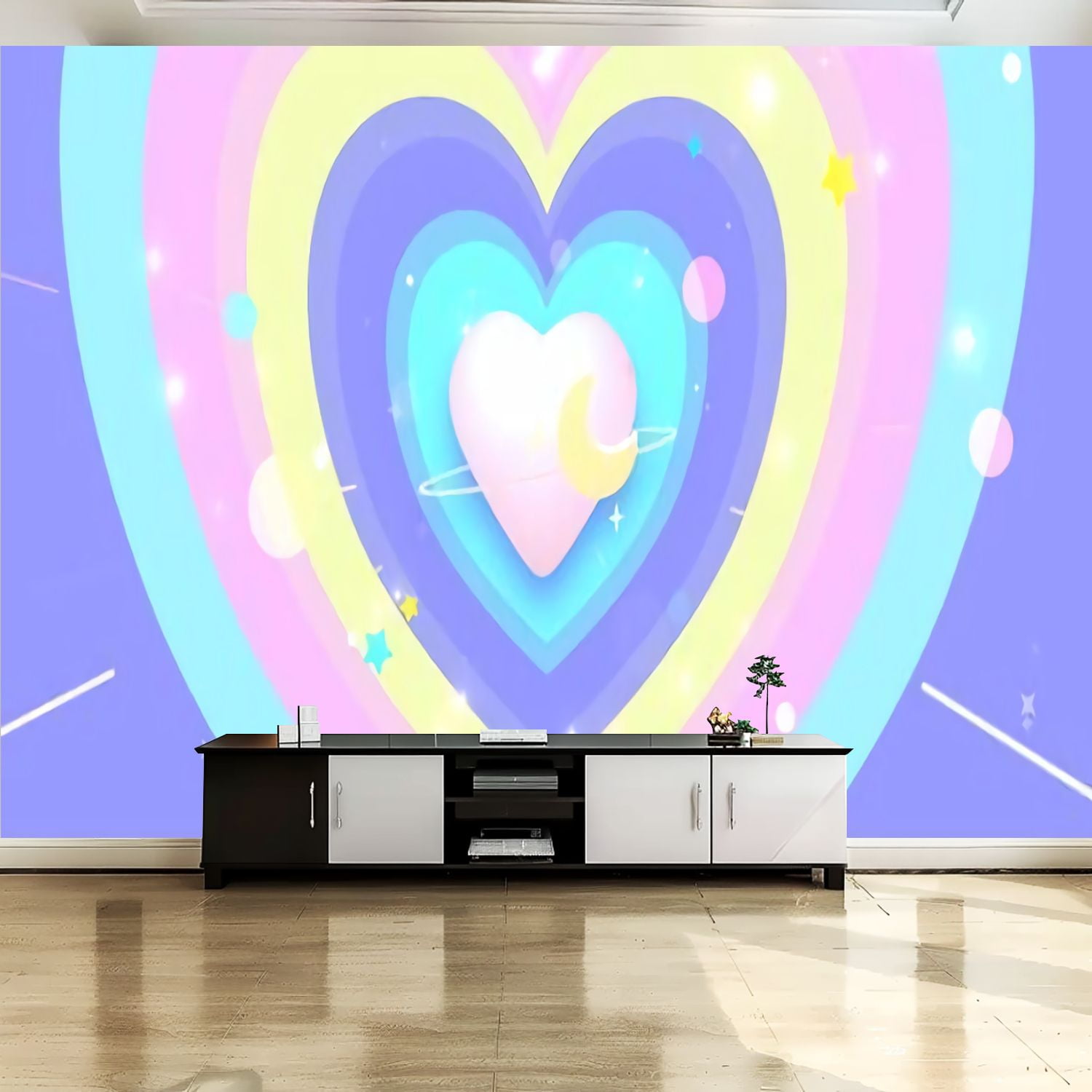 Peel and Stick Canvas Wallpaper Wall Mural Heart shaped planet crescent ...